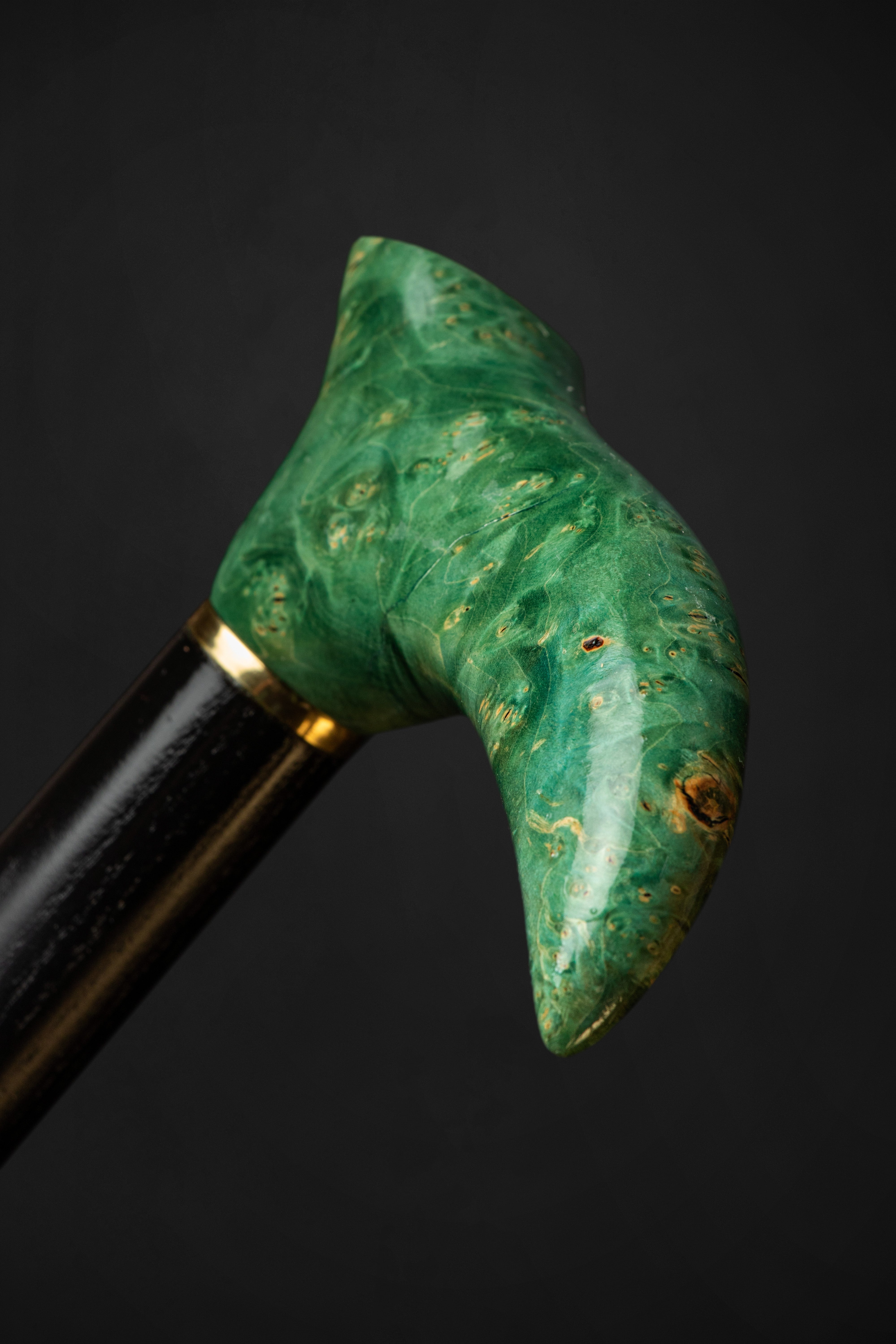 Modern Malachite Shade Walking Cane with Maple Burl Handle
