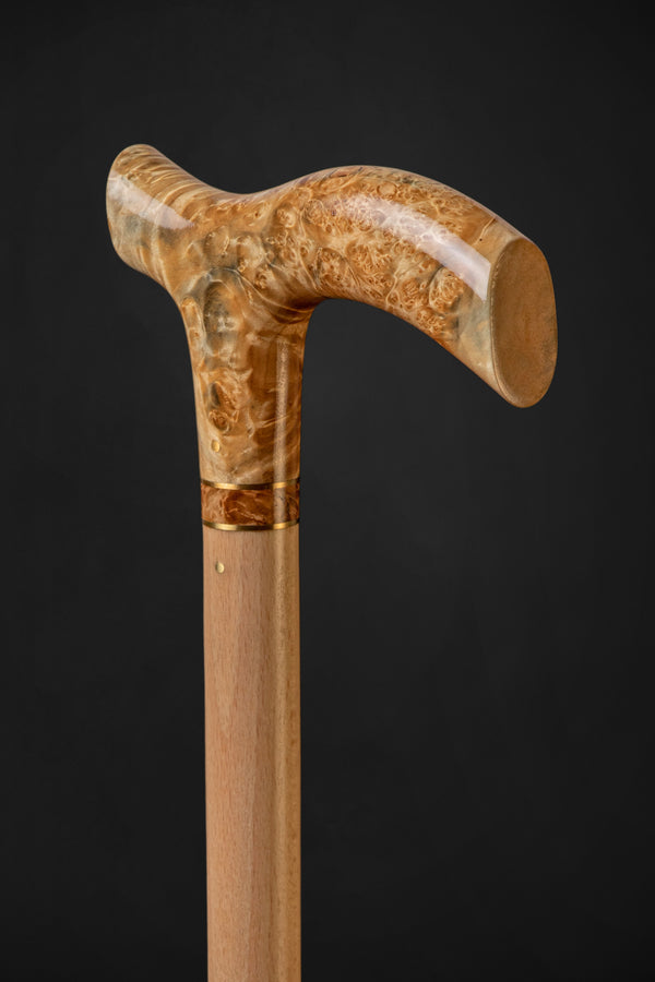 Modern Walking Cane Classic Design Handcrafted from Curly Maple, Burl