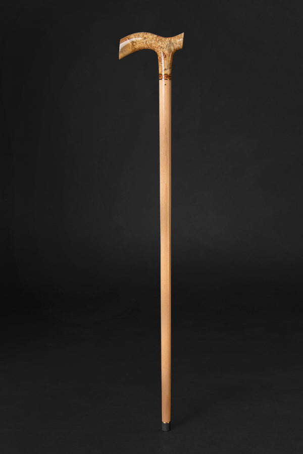 Modern Walking Cane Classic Design Handcrafted from Curly Maple, Burl