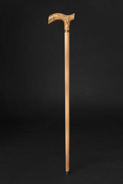 Modern Walking Cane Classic Design Handcrafted from Curly Maple, Burl