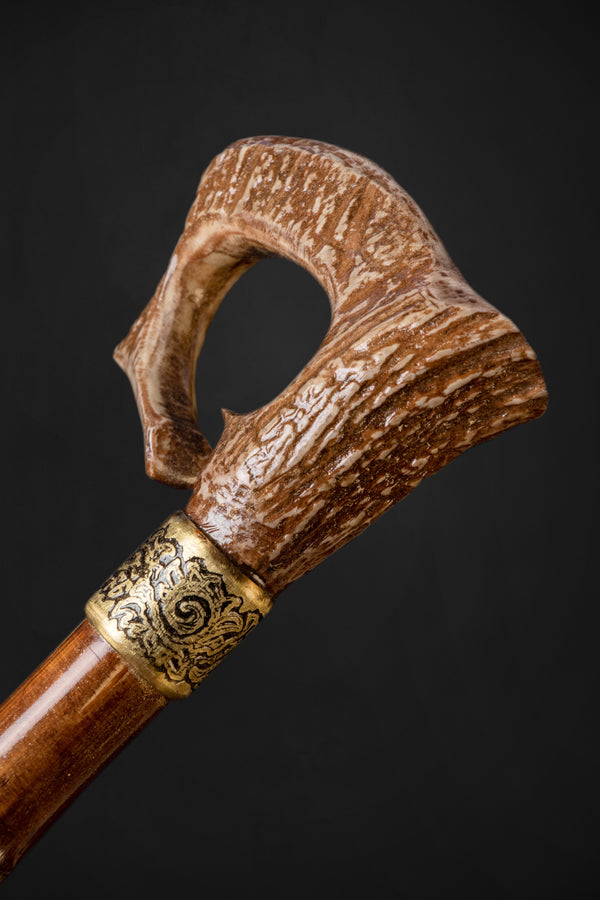 Antique Bamboo Rare Walking Stick, Elk Horn Handle Quote King Solomon ...