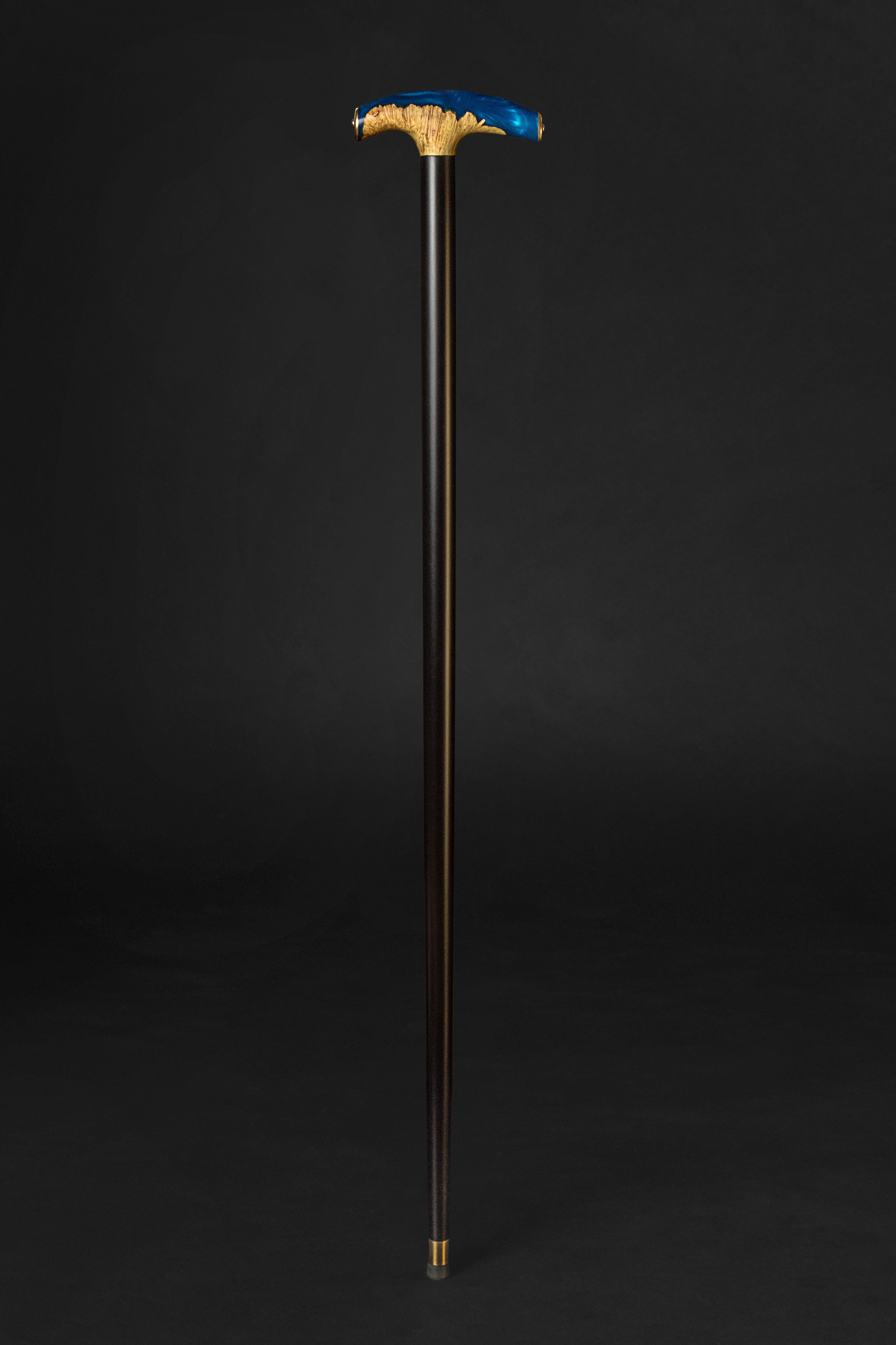 Stylish Walking Cane with Curly Maple, Burl and Blue Epoxy Resin | ART ...