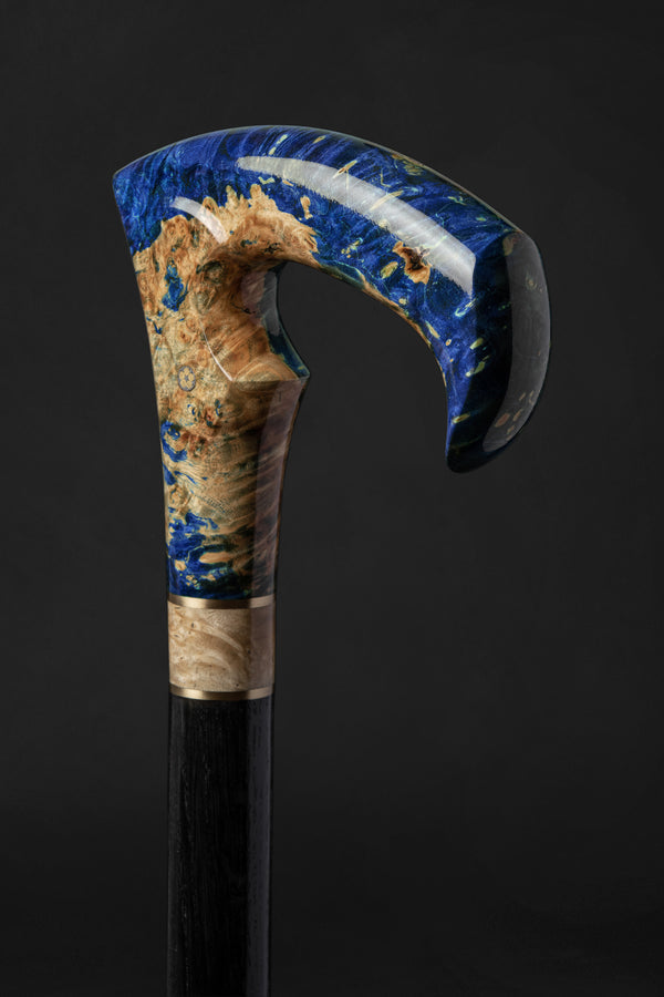 Blue Luxury Walking Cane with Maple Burl Wood Handle, Handmade | ART ...