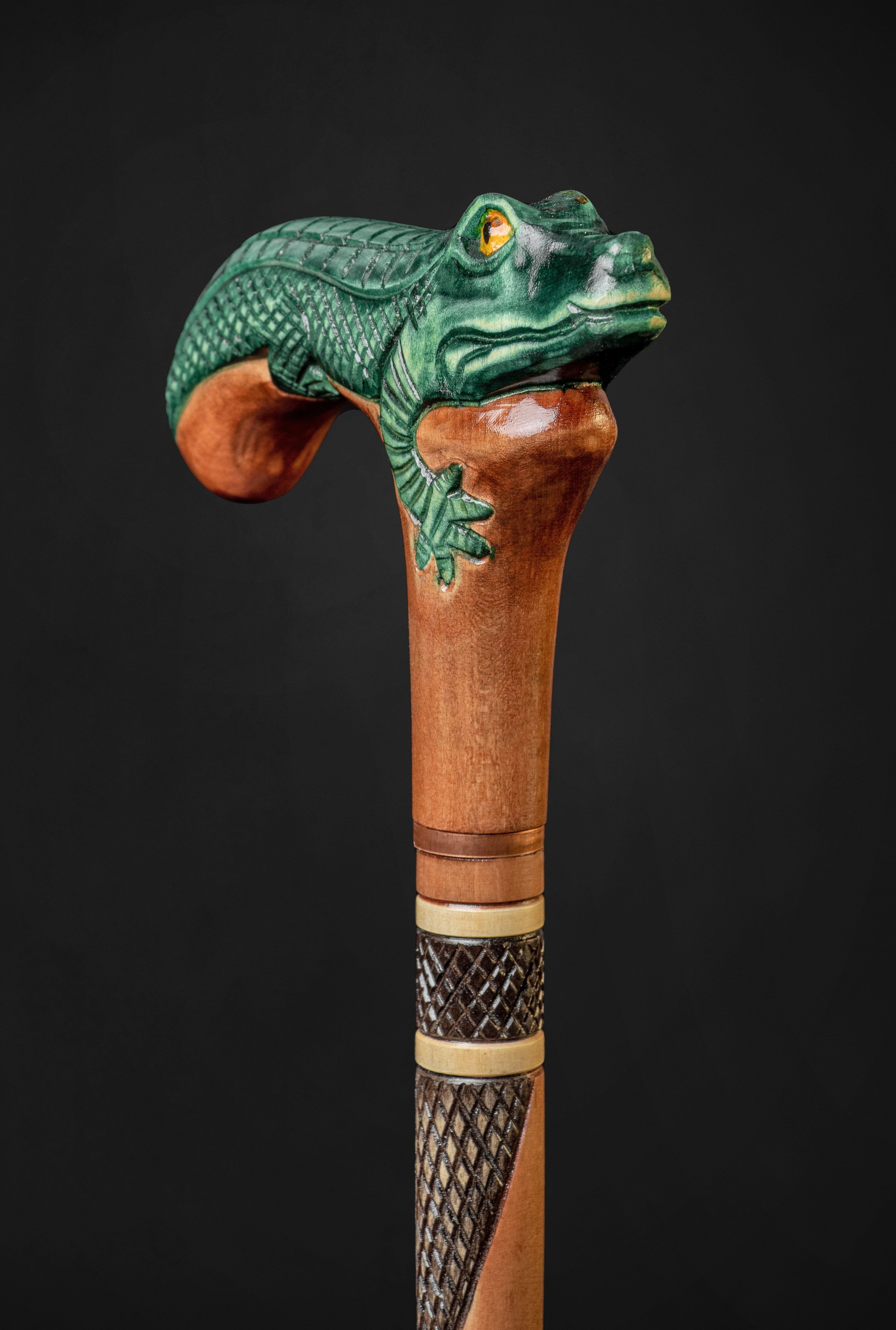 Alligator Crocodile Wooden Walking Stick, Predator Artwork Cane Staff ...