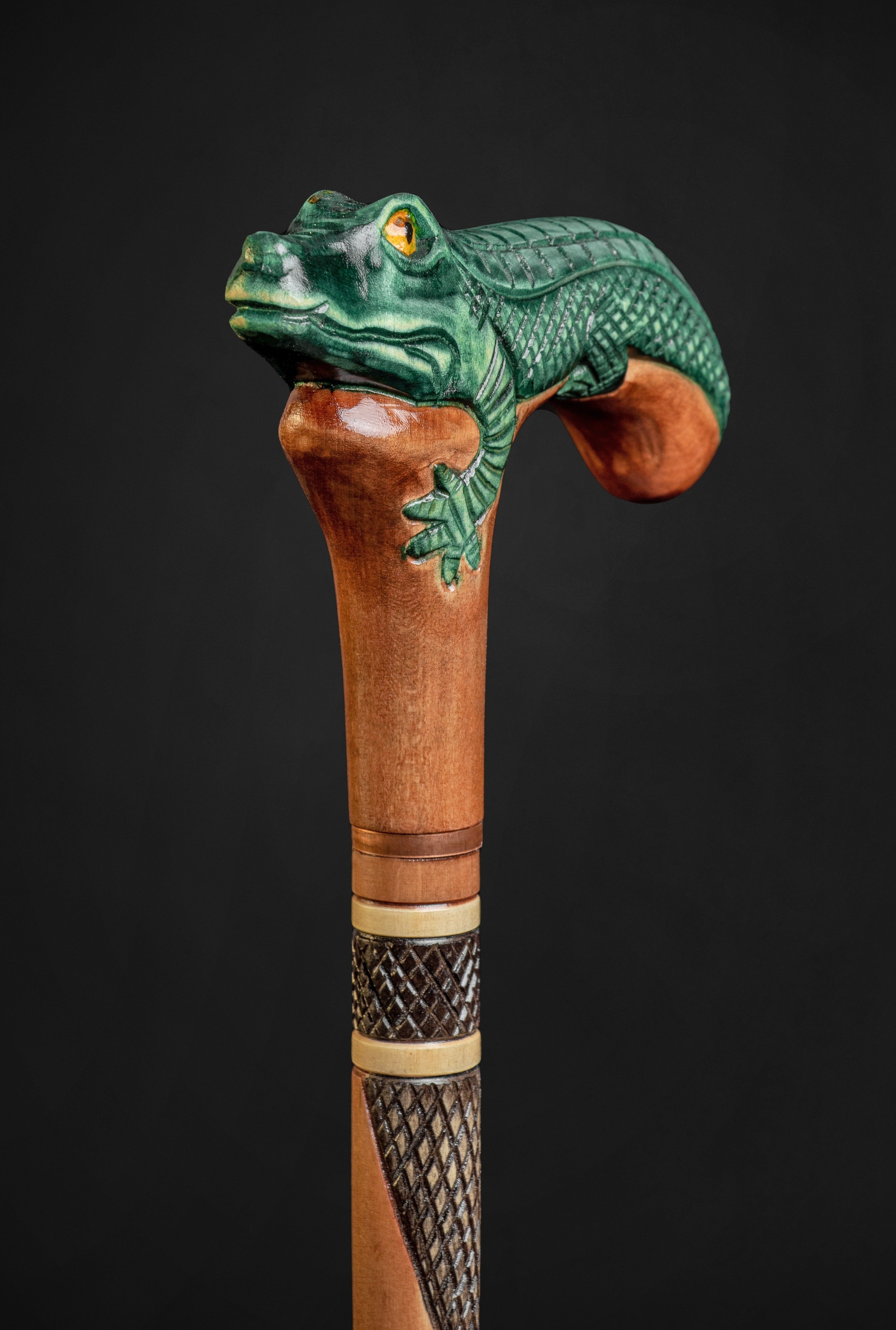 Alligator Crocodile Wooden Walking Stick, Predator Artwork Cane Staff ...