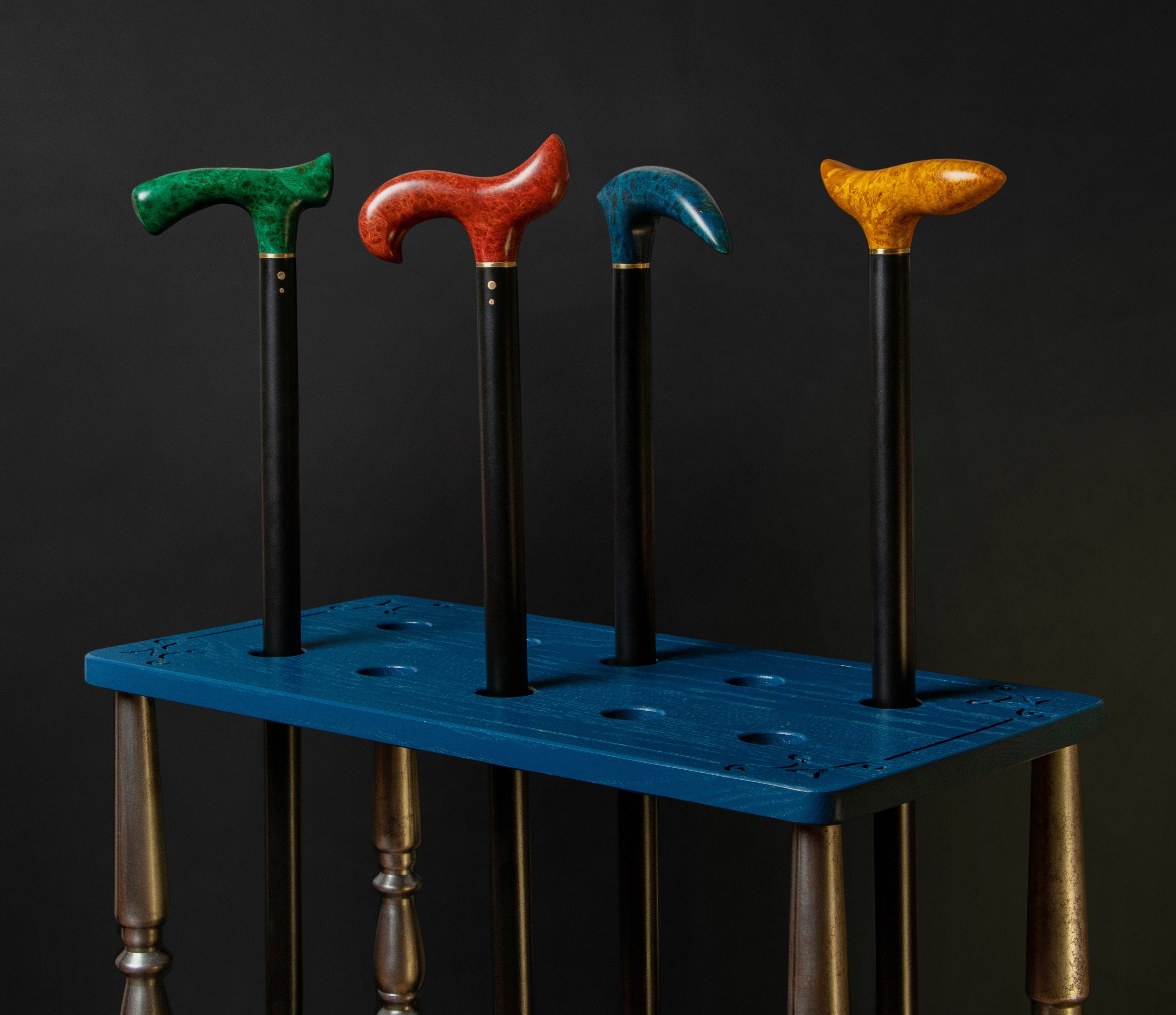 Modern Malachite Shade Walking Cane with Maple Burl Handle | ART ...