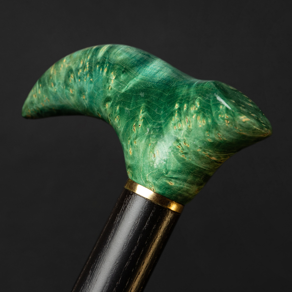 Modern Malachite Shade Walking Cane with Maple Burl Handle | ART WALKING STICKS