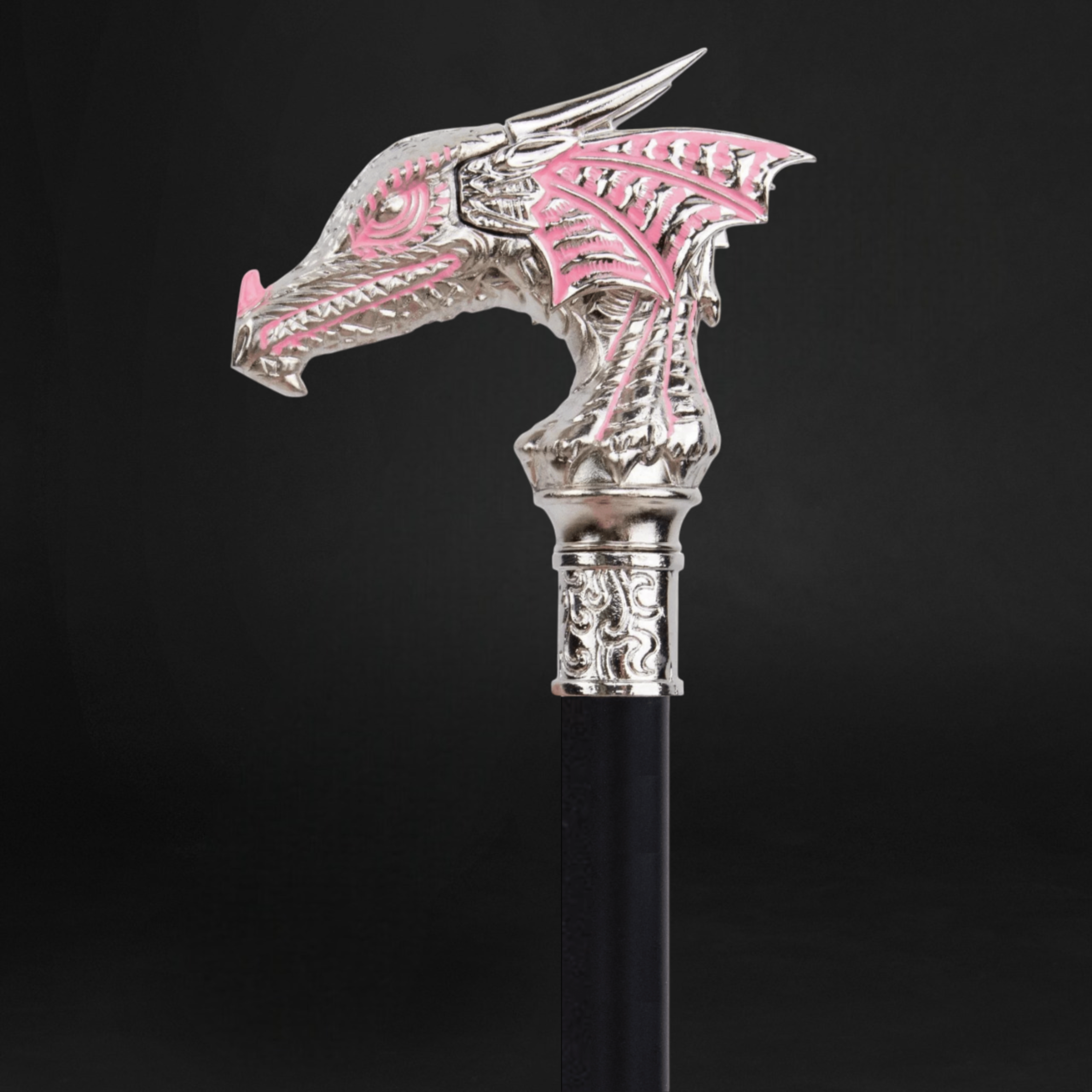 Folding Fashion Pink Silver Walking Stick Luxury Dragon Design