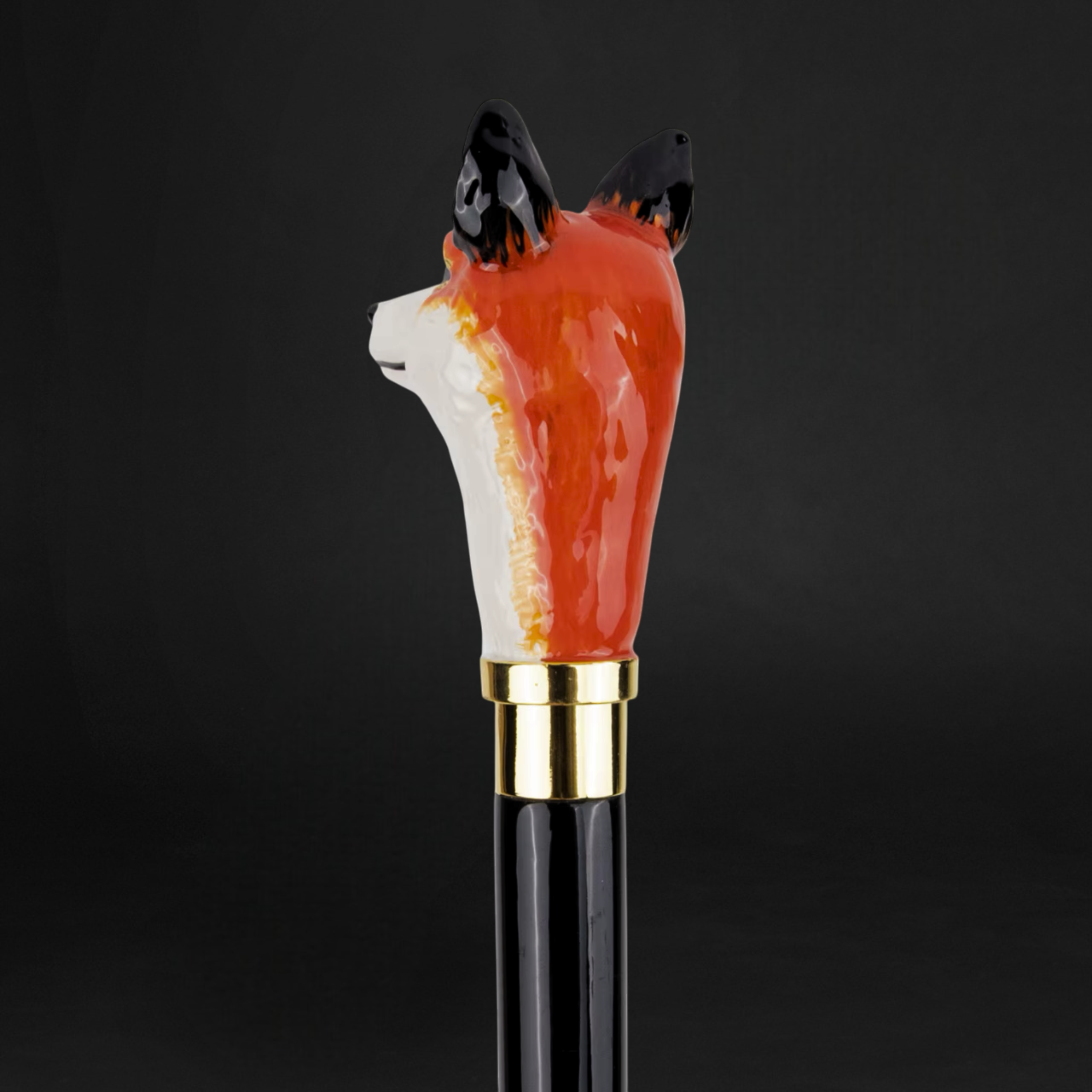 Stylish Red Fox Head Ceramic Walking Stick Fashionable | ART WALKING STICKS