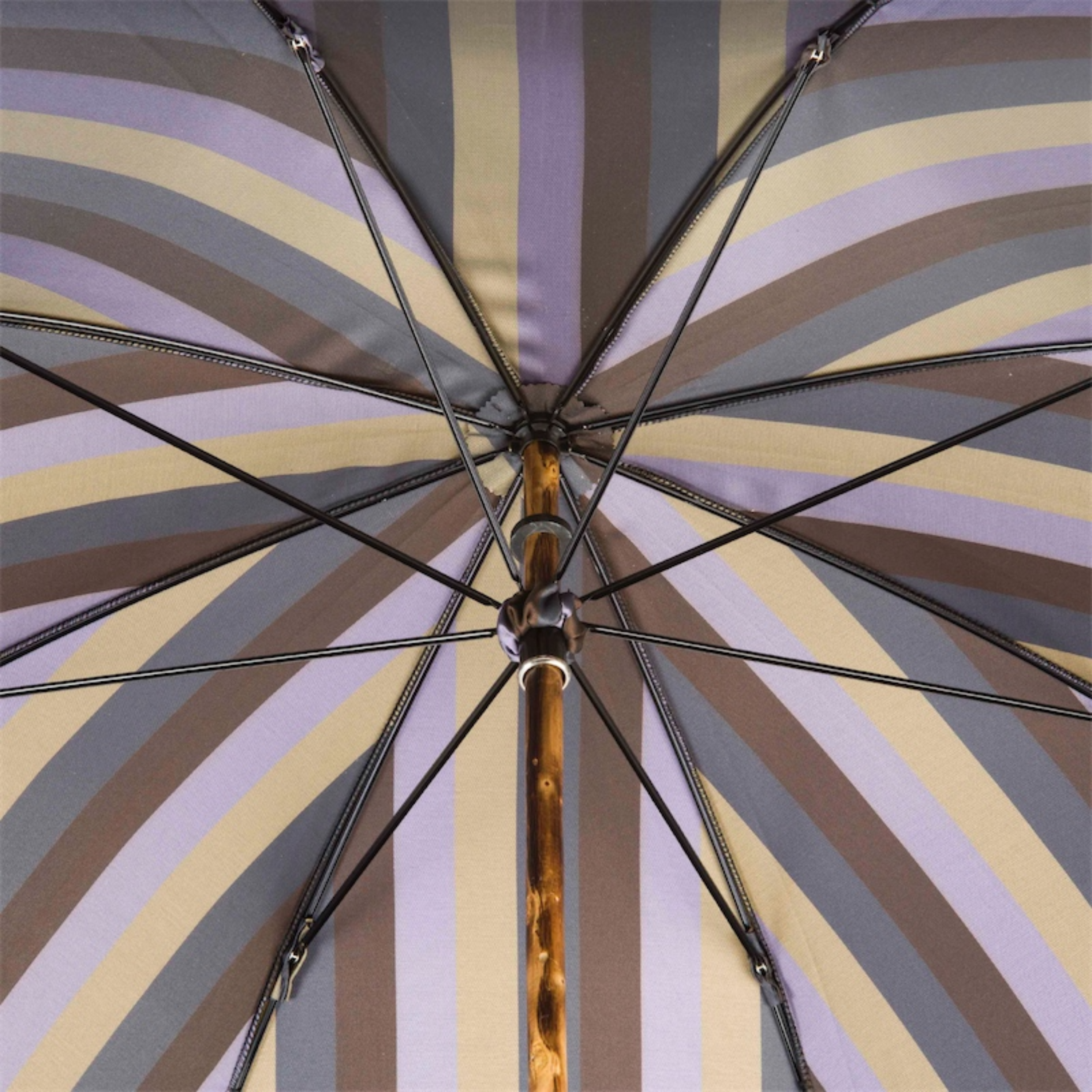 Stylish Solid Chestnut Striped Umbrella with Knob End