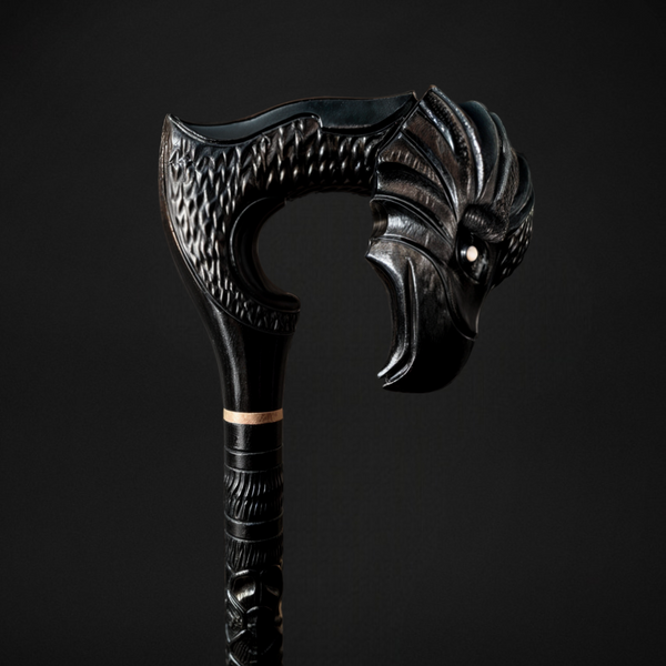 Black Raven Skull Walking Cane Crow Hand Carved, Gothic Modern Style