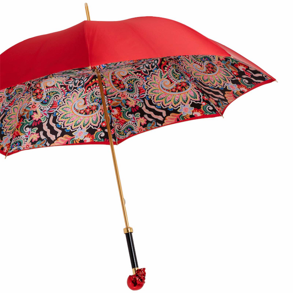 Exclusive Rebel Red Skull Handle Red Umbrella with Printed Interior
