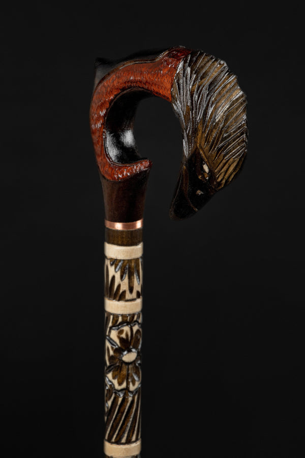 Animal Raven Walking Cane Hand Carved Wood Birds Decorative