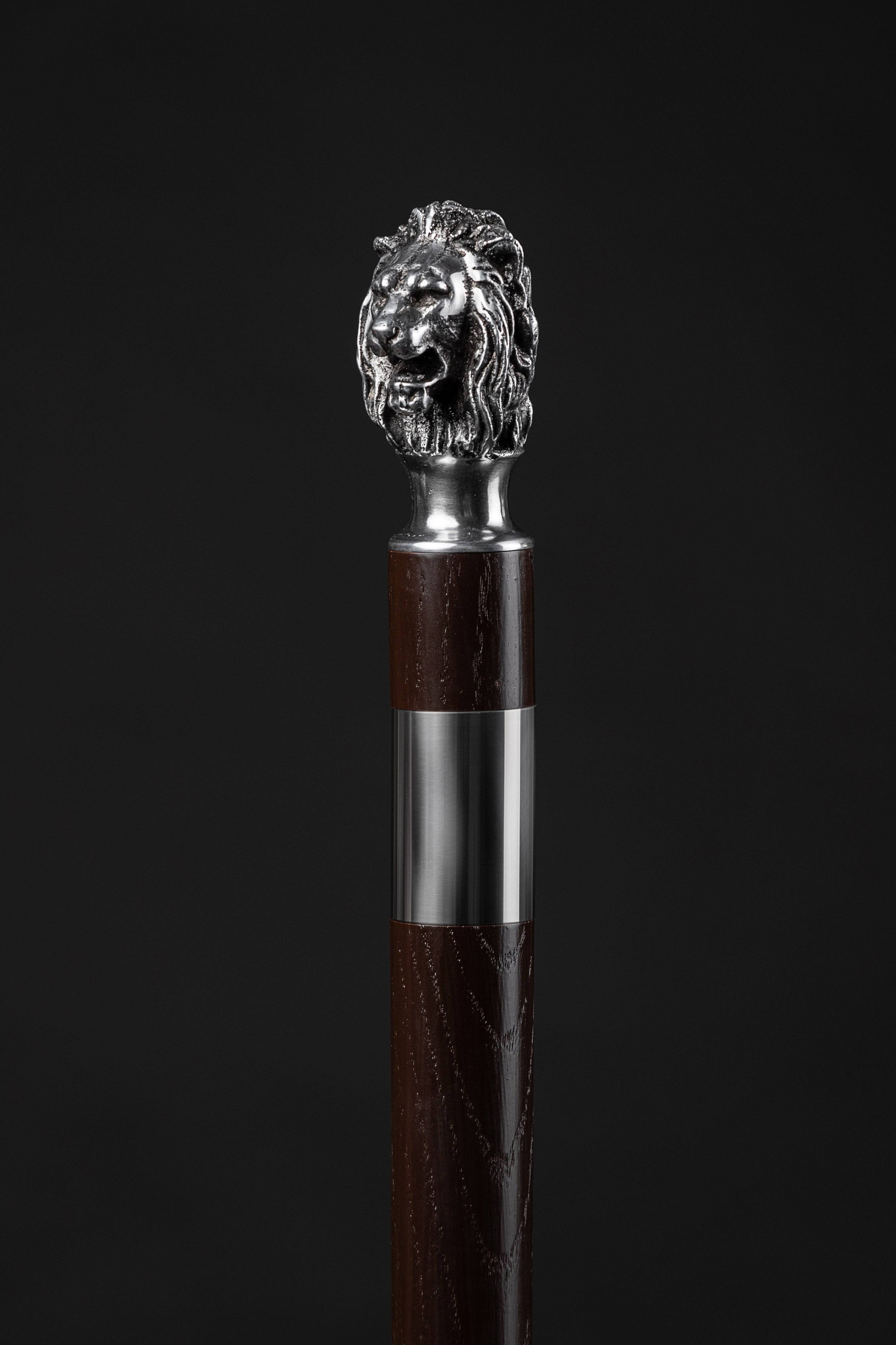 Antique Silver Lion Walking Cane, English Walking Stick