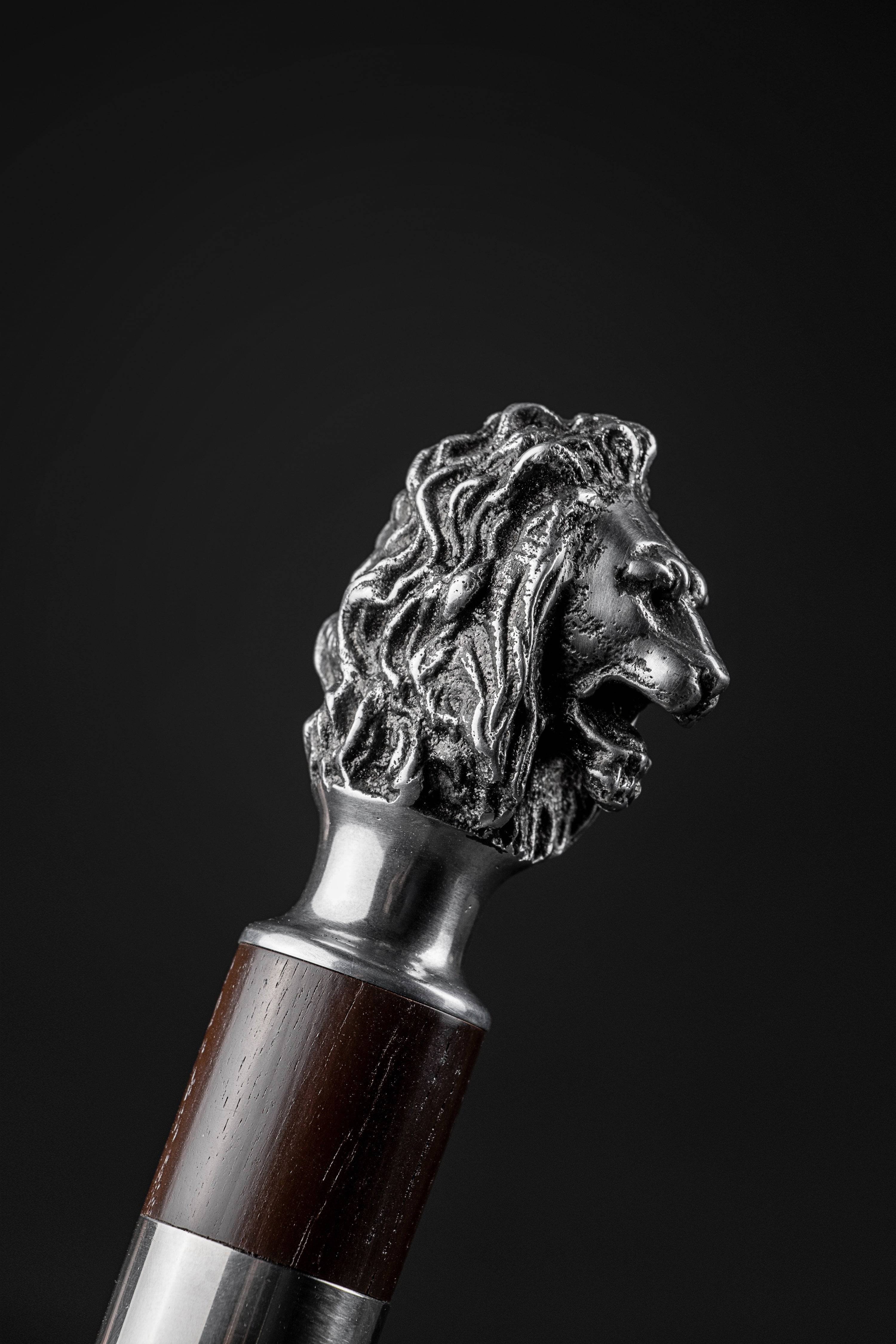 Antique Silver Lion Walking Cane, English Walking Stick