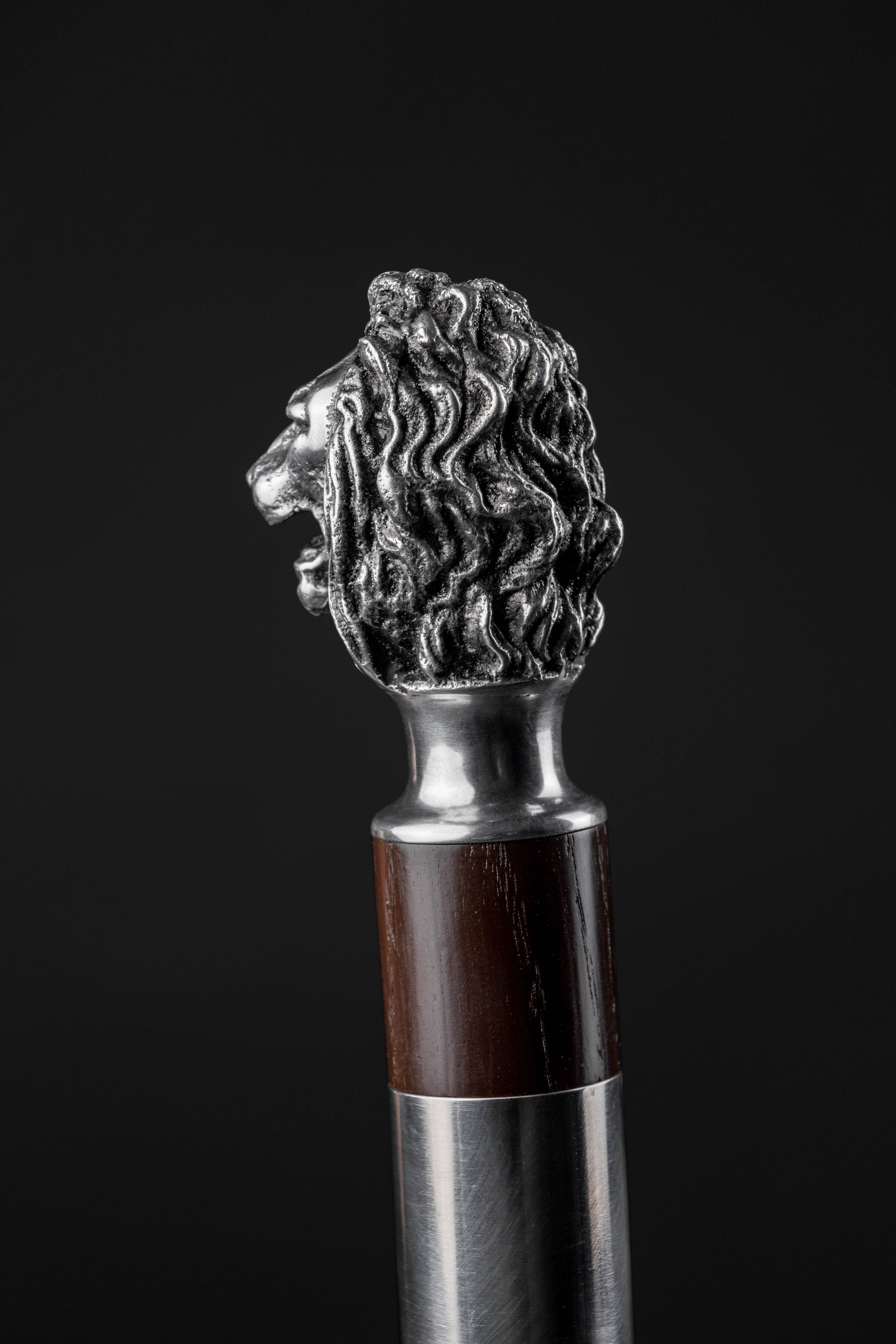 Antique Silver Lion Walking Cane, English Walking Stick