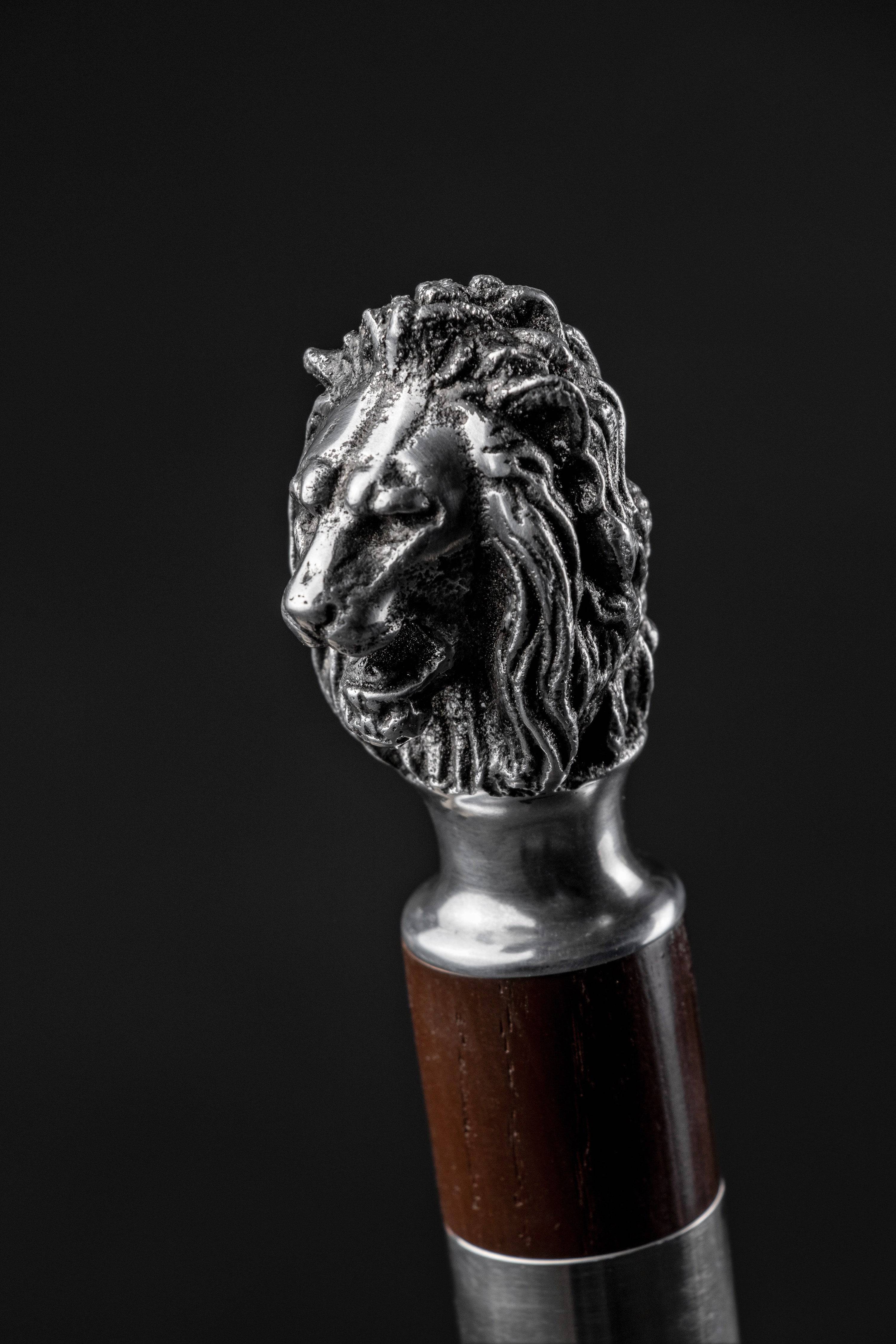 Antique Silver Lion Walking Cane, English Walking Stick