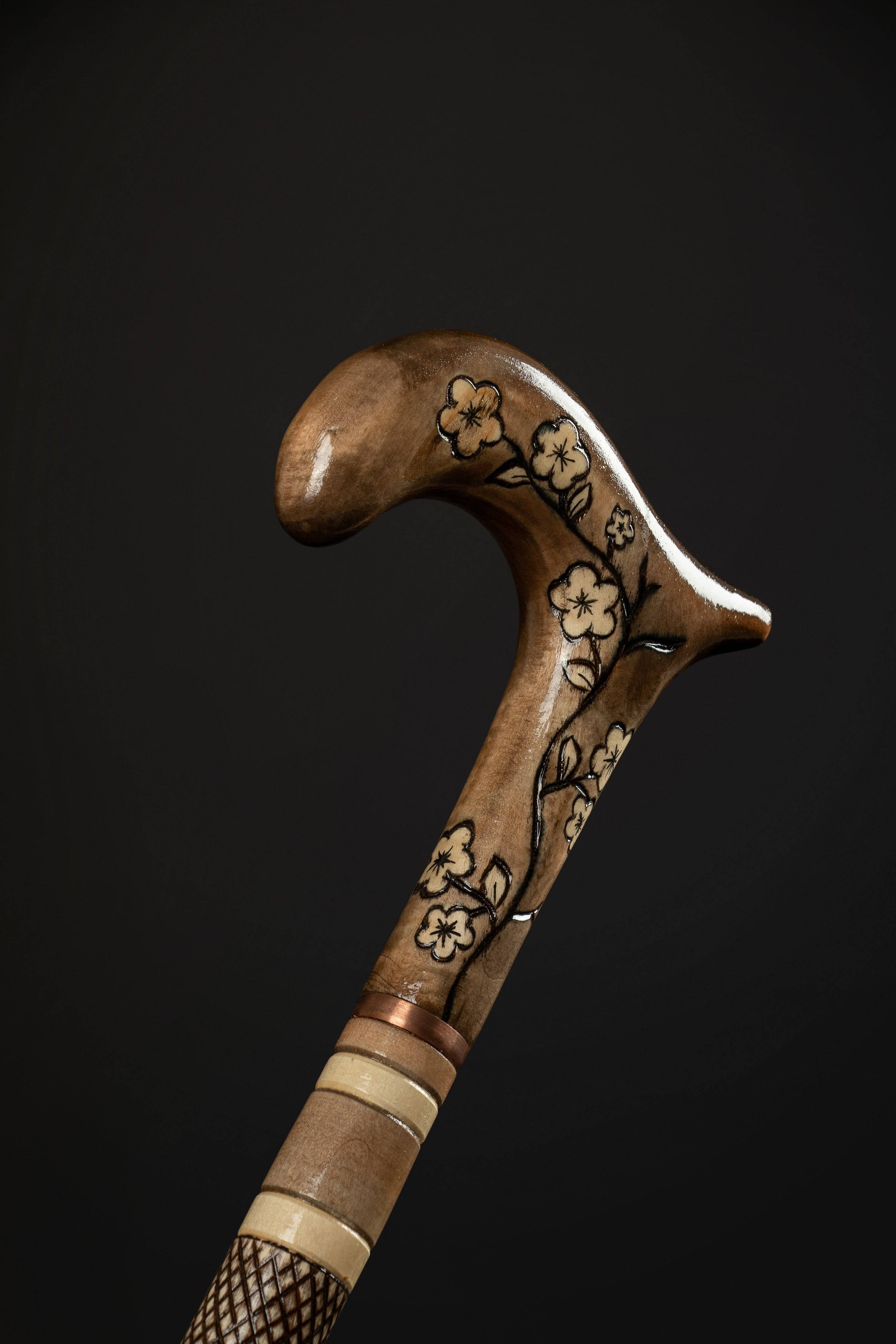 Beige Walking Cane for Ladies Rose, Flower Wooden Walking Stick | ART ...