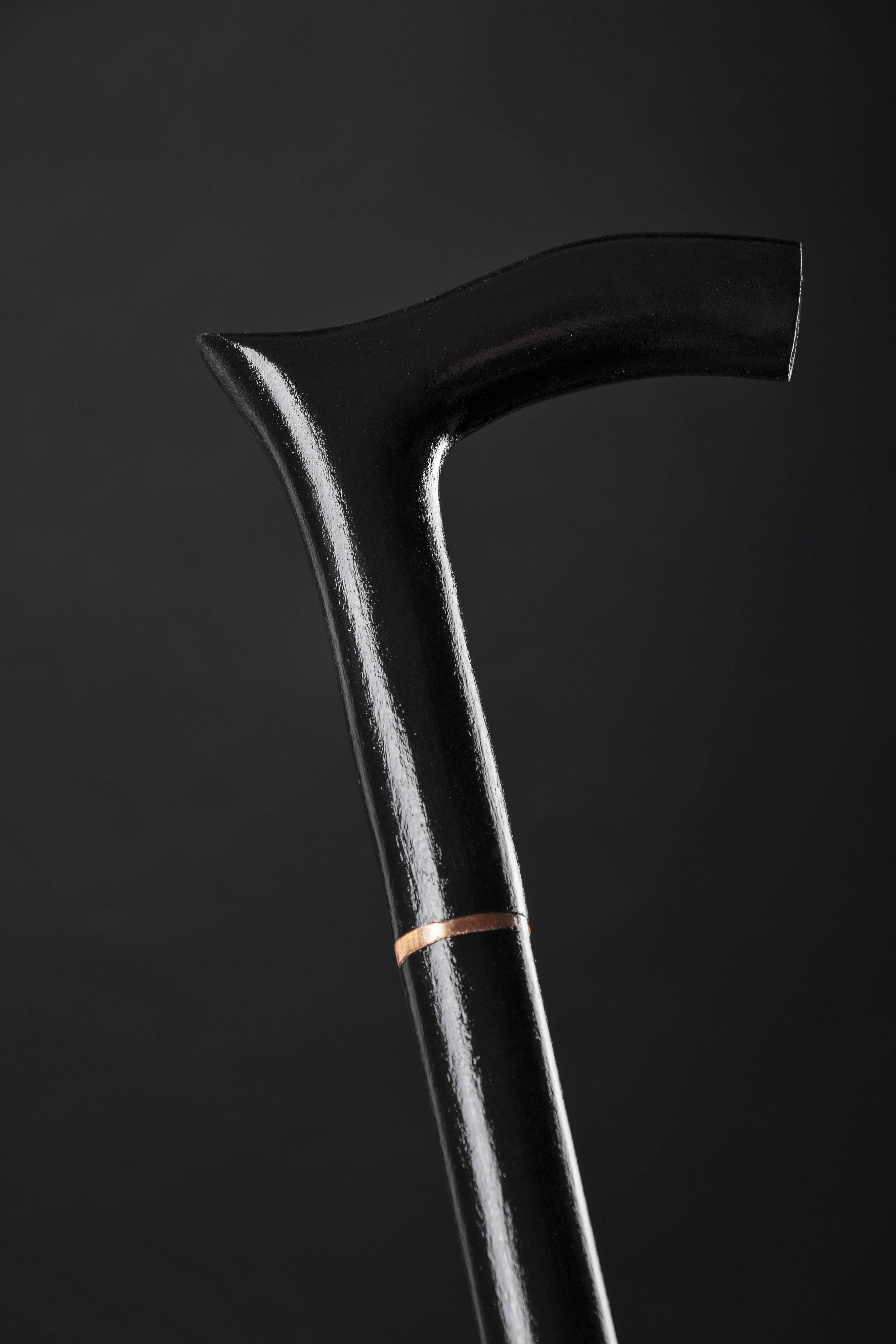 Black Derby Wood Walking Cane Hand Carved - Handmade