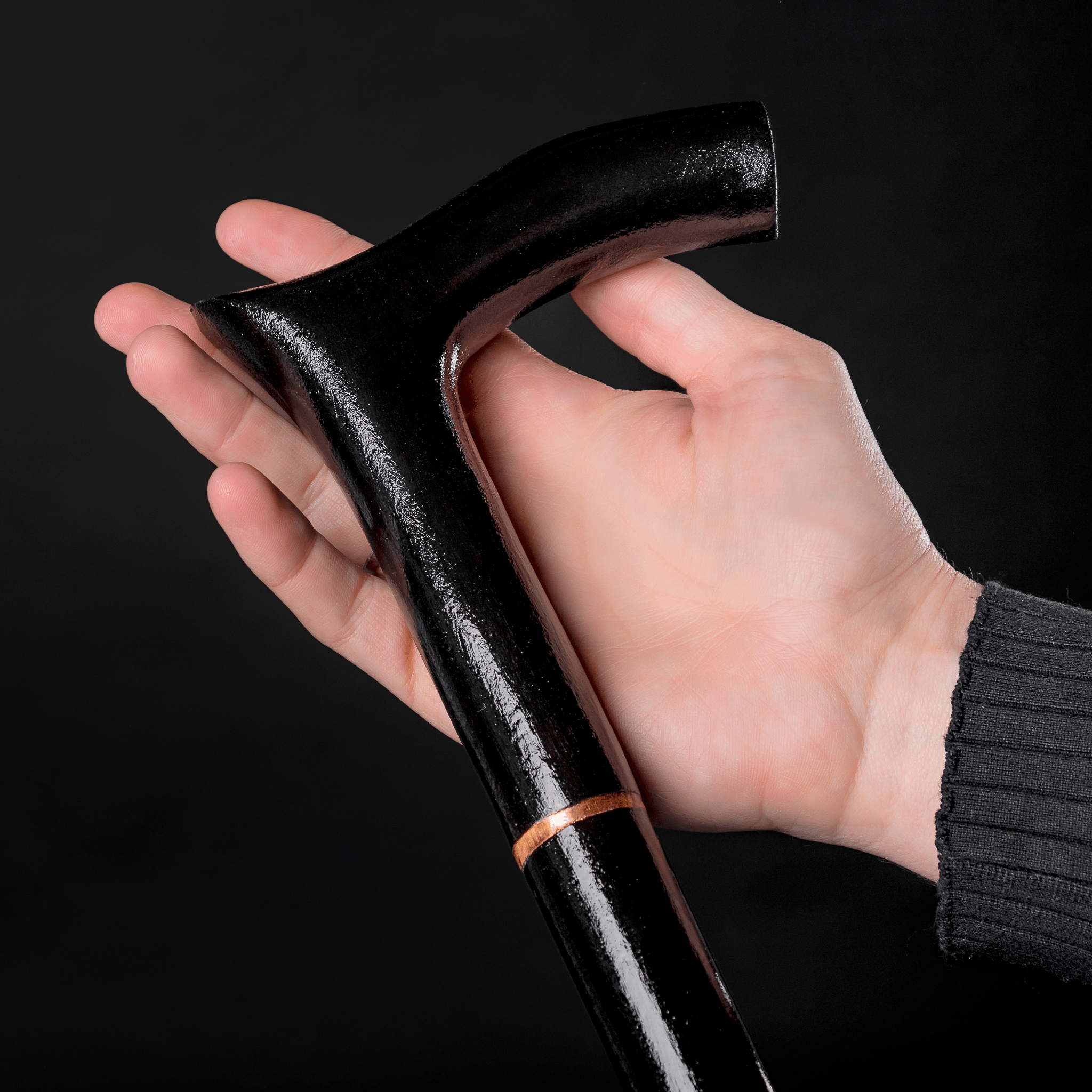 Black Derby Wood Walking Cane Hand Carved - Handmade