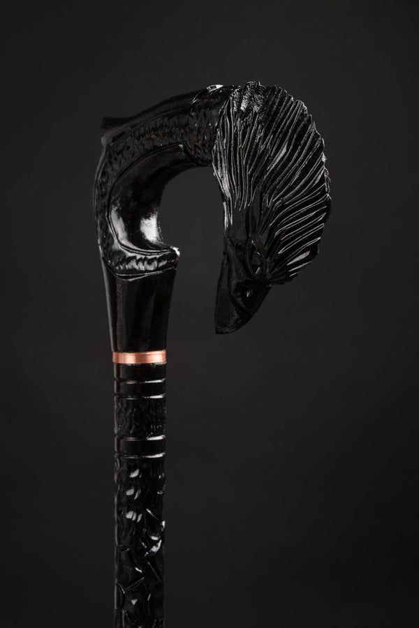 Black Raven Walking Cane Crow Hand Carved Wood Birds Decorative Walking ...
