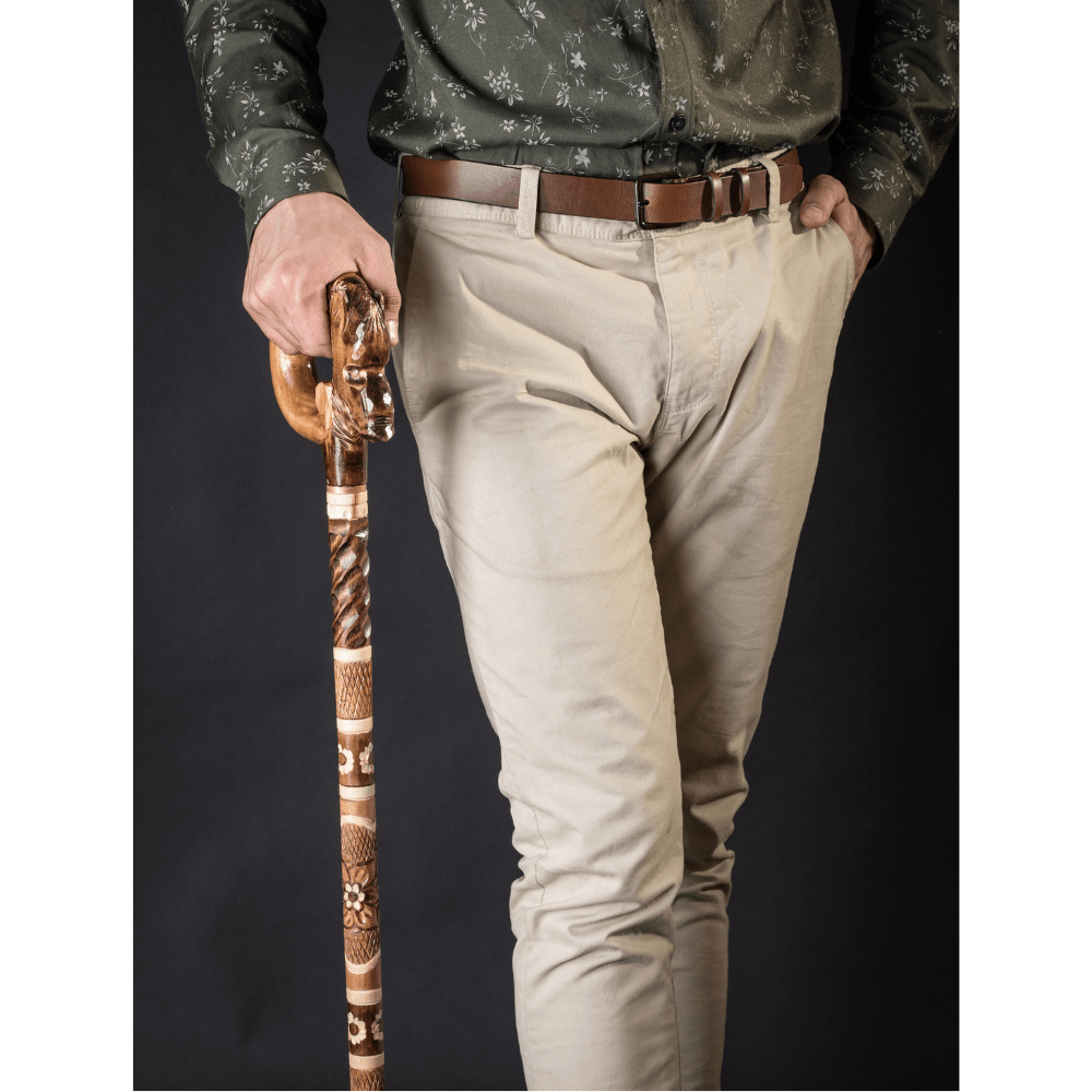 Boar Walking Cane Hand Carved - Natural Wood Handmade | ART WALKING STICKS