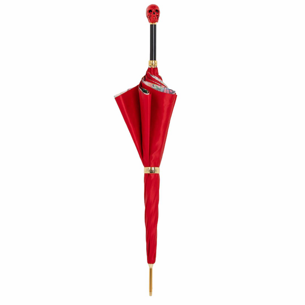 Exclusive Rebel Red Skull Handle Red Umbrella with Printed Interior
