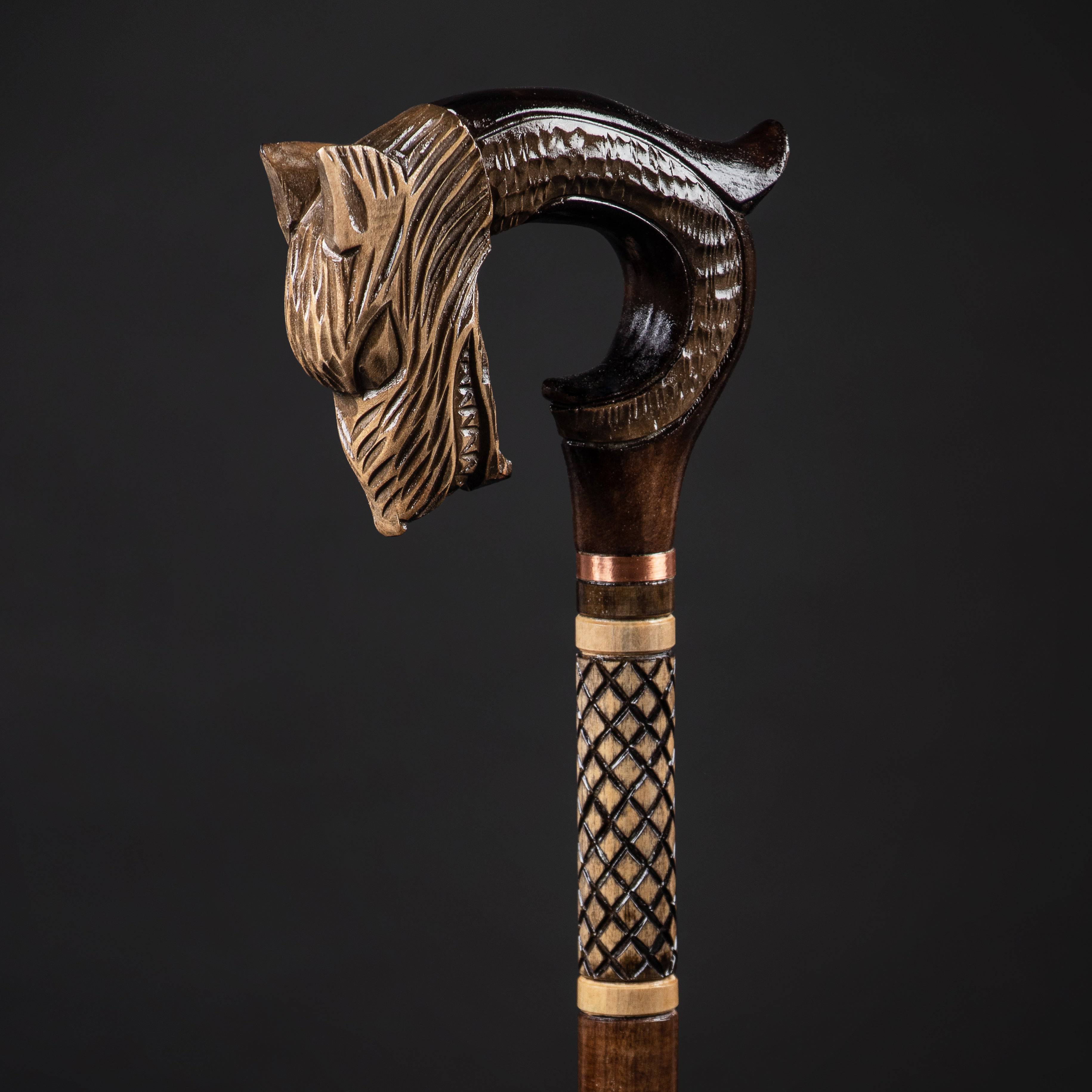 Carved Animal Walking Cane - Wolf Walking Stick | ART WALKING STICKS