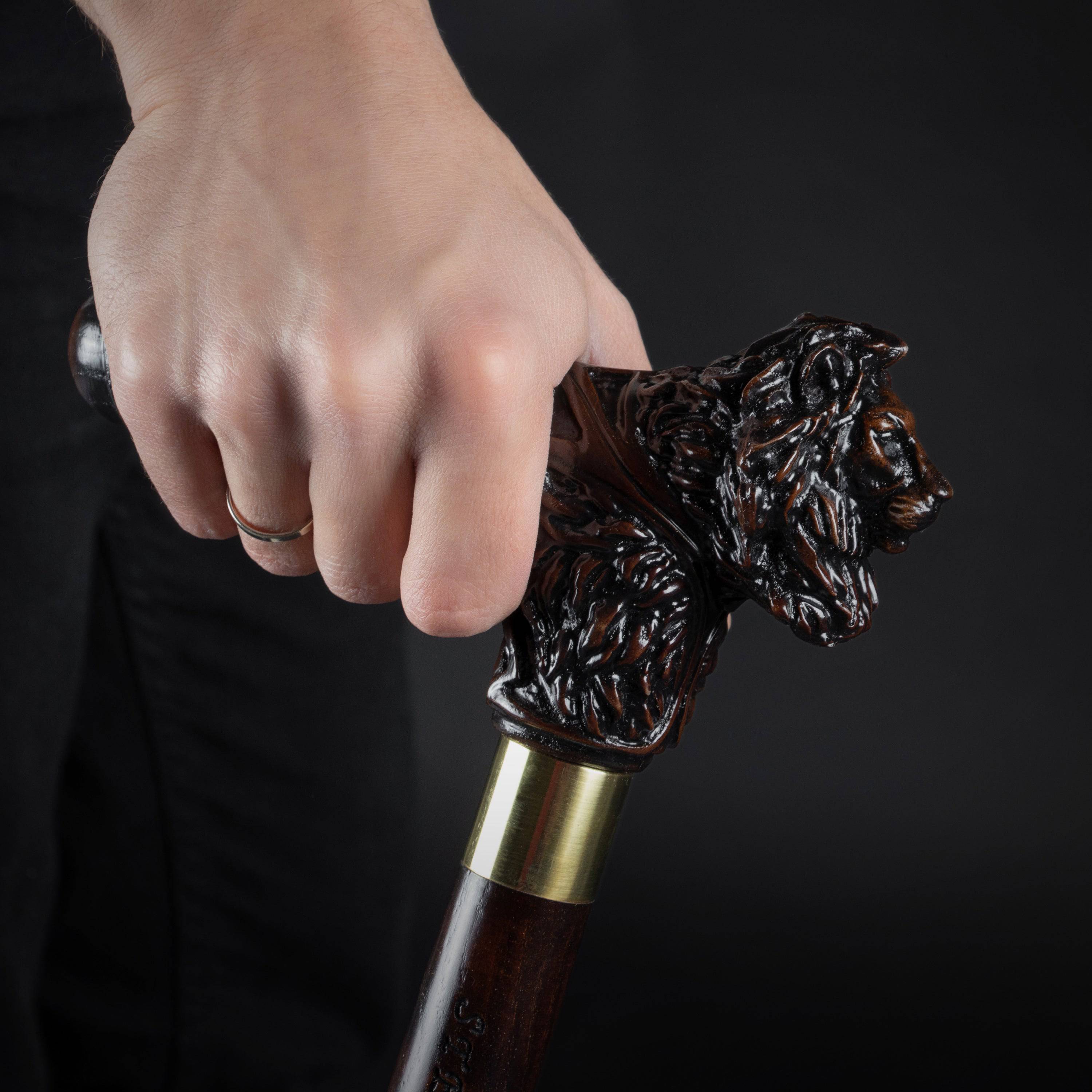 Carved Lion Head Comfortable Walking Cane, Unusual Crazy Walking Stick
