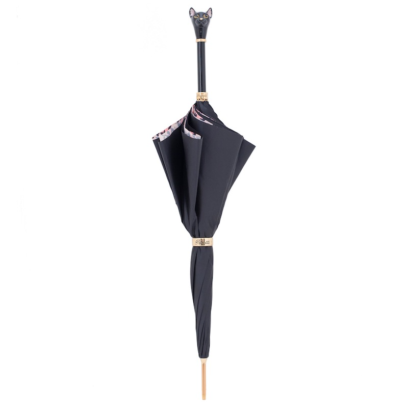 Elegant Black Cat Handle Blue Umbrella and Animalier Print Intrerior f