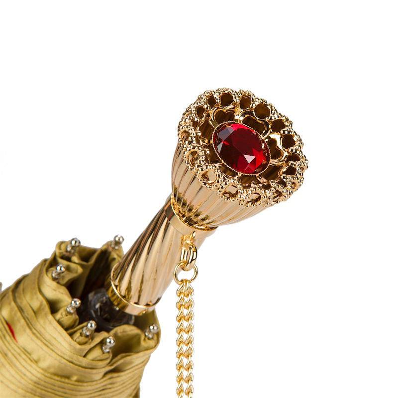 Exclusive Red Dahlia Print Folding Umbrella with Golden Brass Handle ...