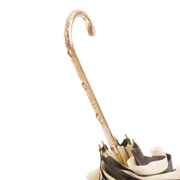 Luxury Hand Embroidered Double Cloth Brown Umbrella with Jeweled Brass ...