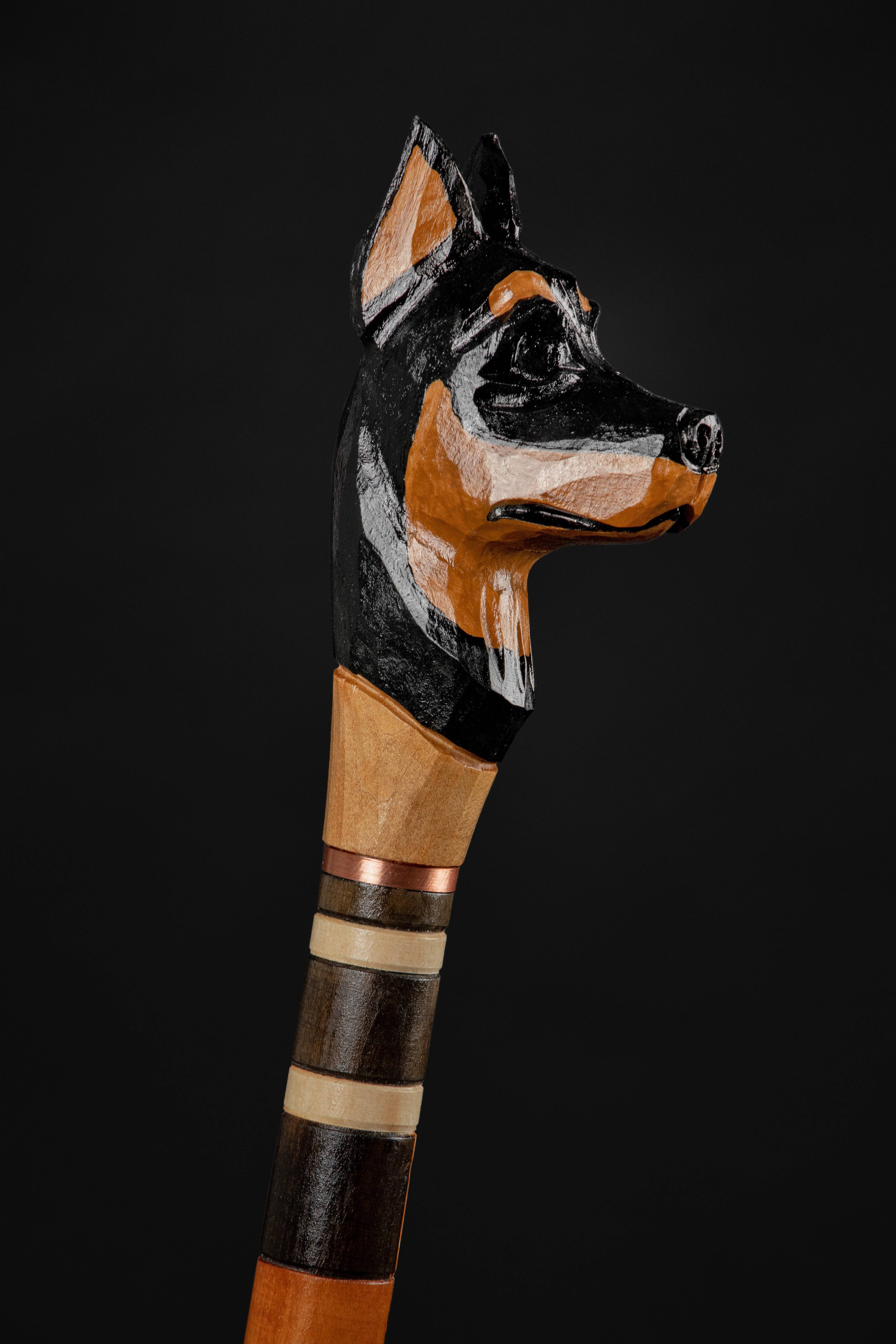 Doberman Walking Stick Wood Carved Solid Stylish Canes for Men Fancy W