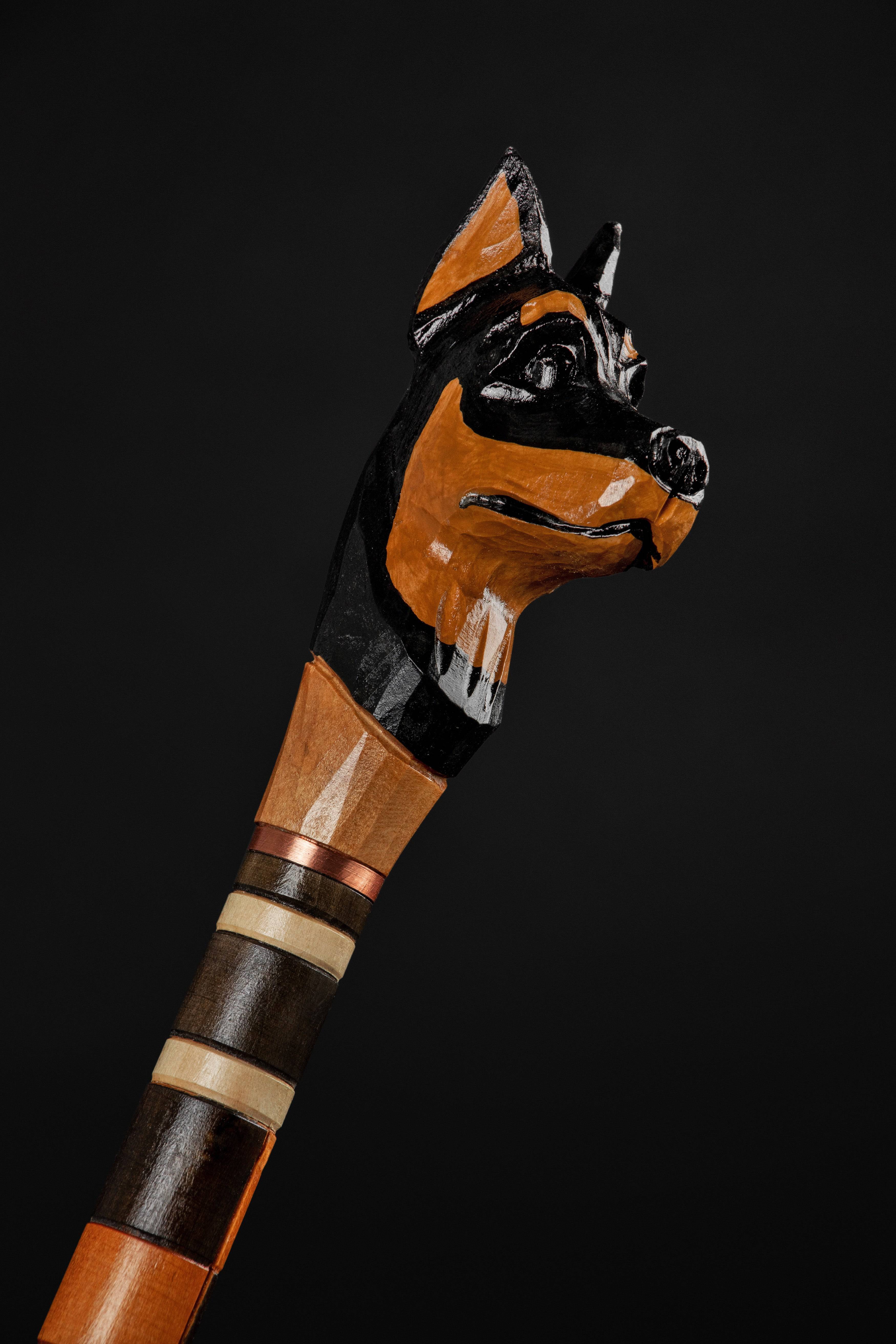 Doberman Walking Stick Wood Carved Solid Stylish Canes for Men Fancy W