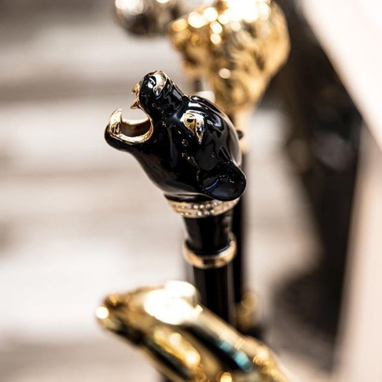 Modern Walking Cane Designer Panther Handle with Crystals