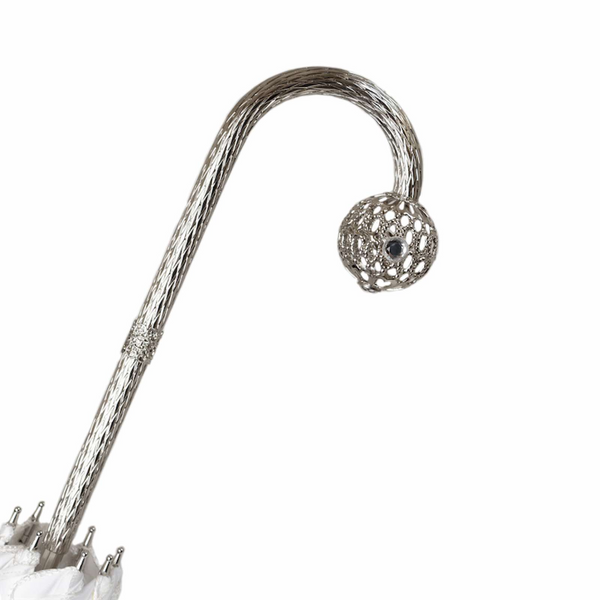 Exclusive Luxury Bridal White Umbrella with Silver Jeweled Brass Handl
