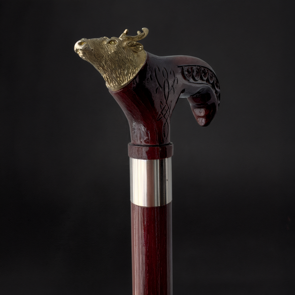 Vintage Style Wooden Walking Cane for Men – Brass Deer Head Handle