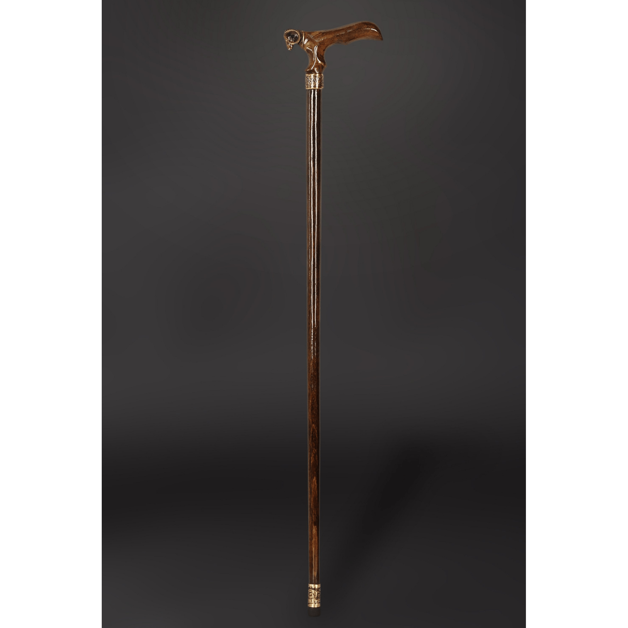 Fine Antique Cane For Men, Brass Head Bighorn Sheep - Hiking Stick