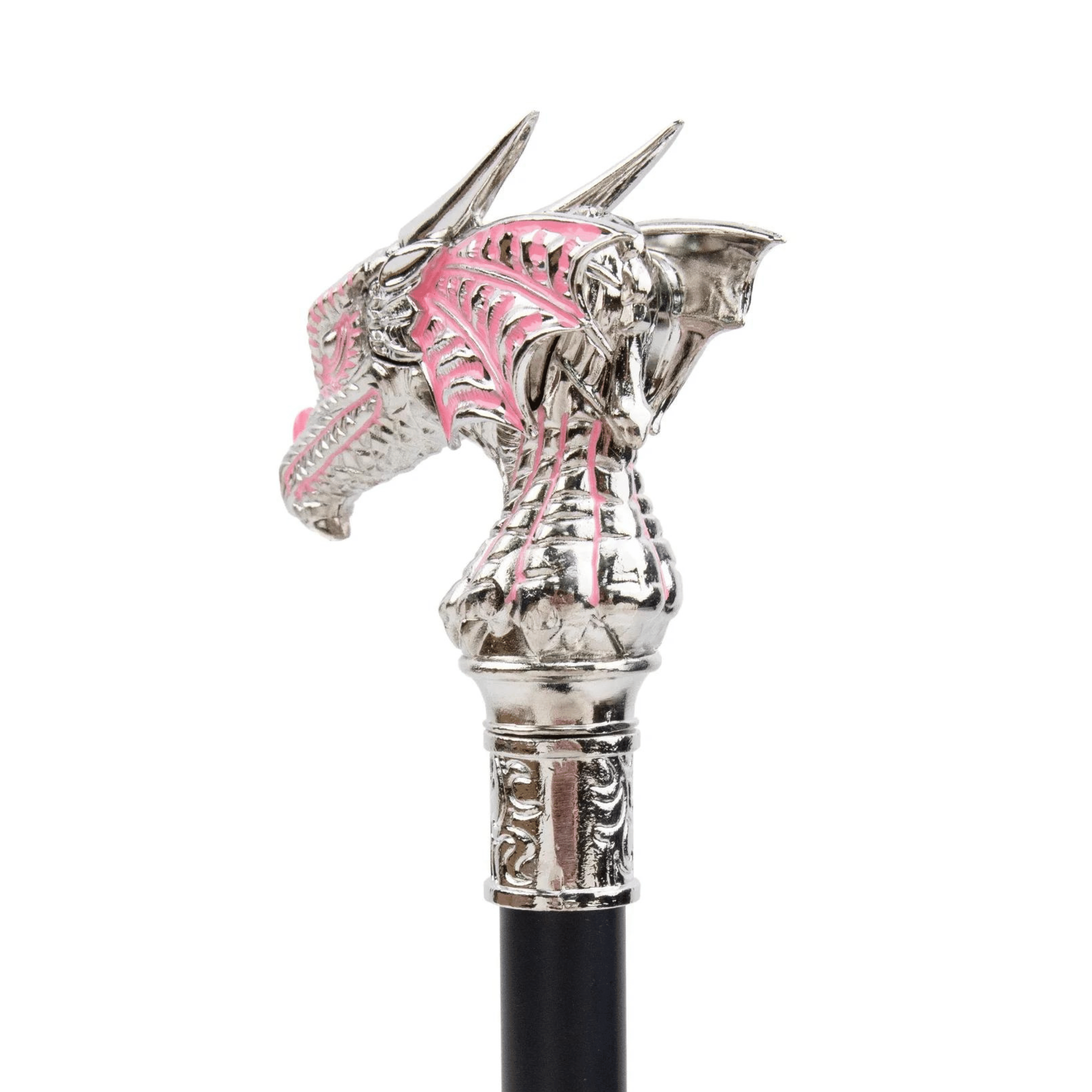 Folding Fashion Pink Silver Walking Stick Luxury Dragon Design