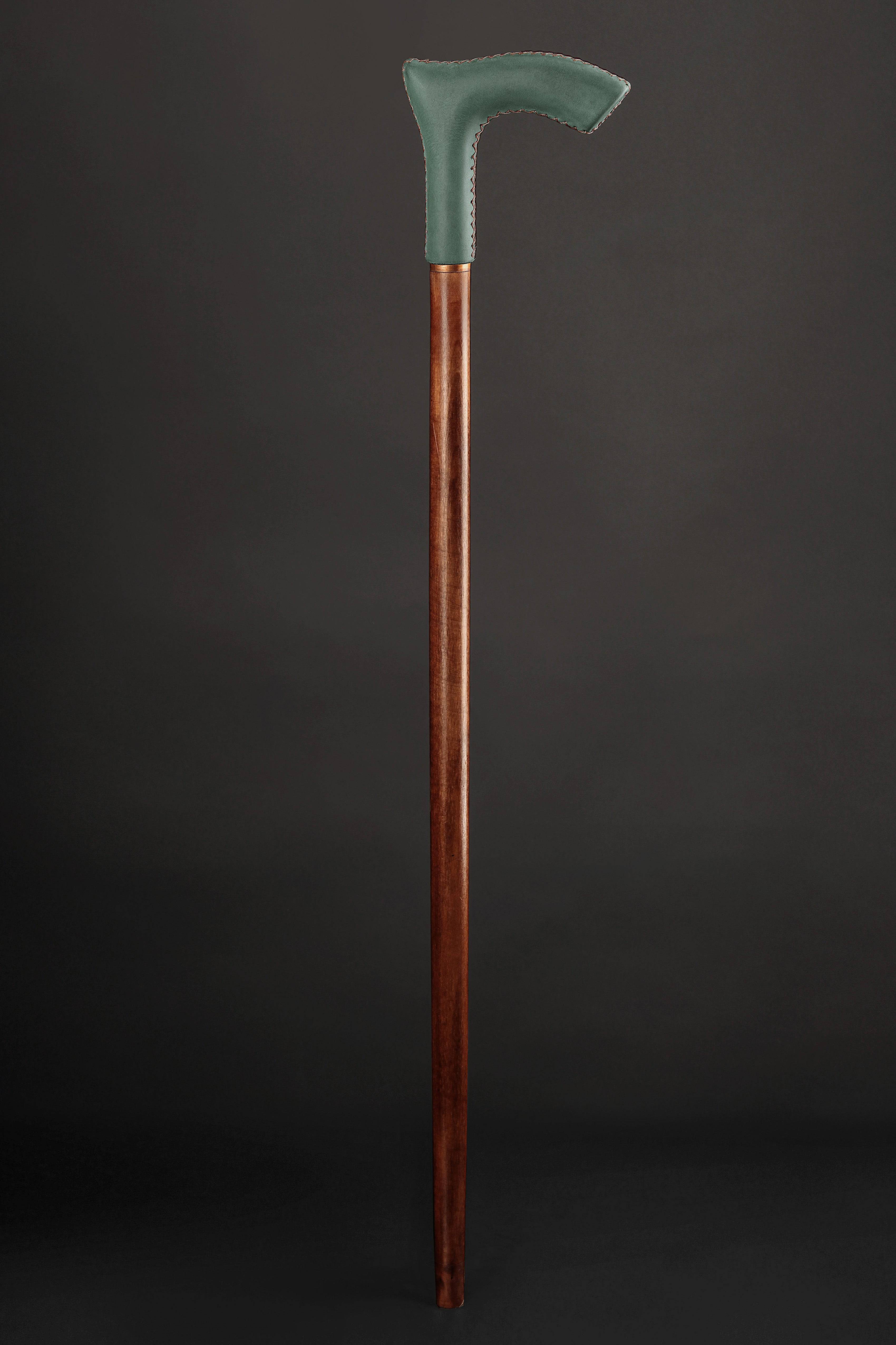 LEATHER Walking Stick Green - Handle Wood Walking Cane, Elegant Walking ...