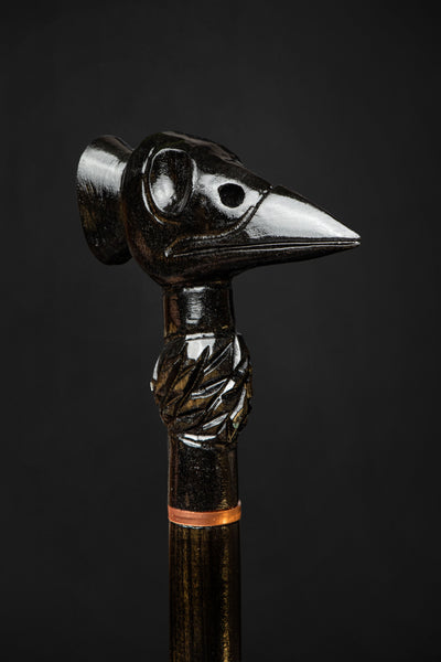 Black Crow Raven Corax Skull Walking Cane Hand Carved