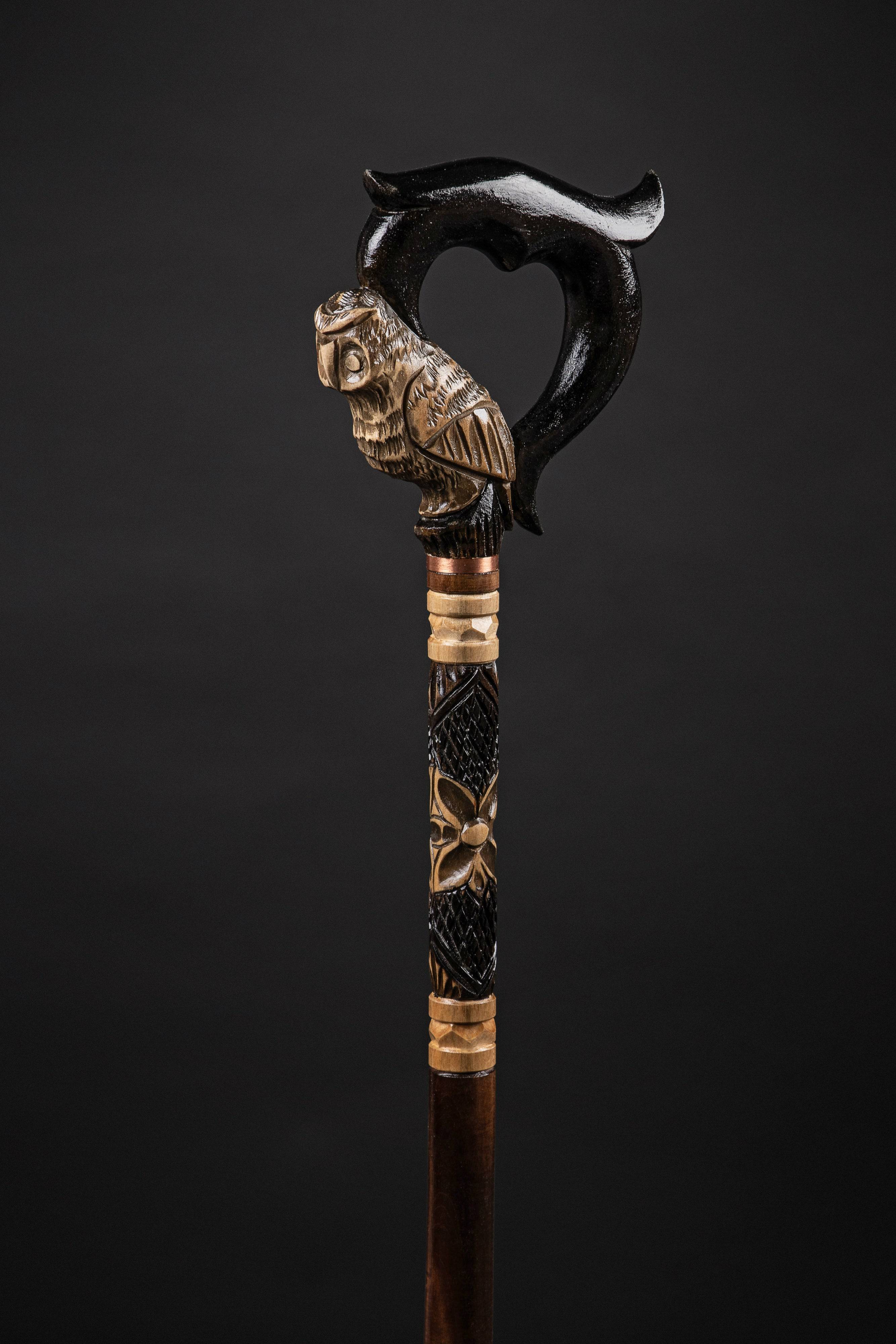 Owl Walking Cane, Carved Owl Head Walking Stick | ART WALKING STICKS