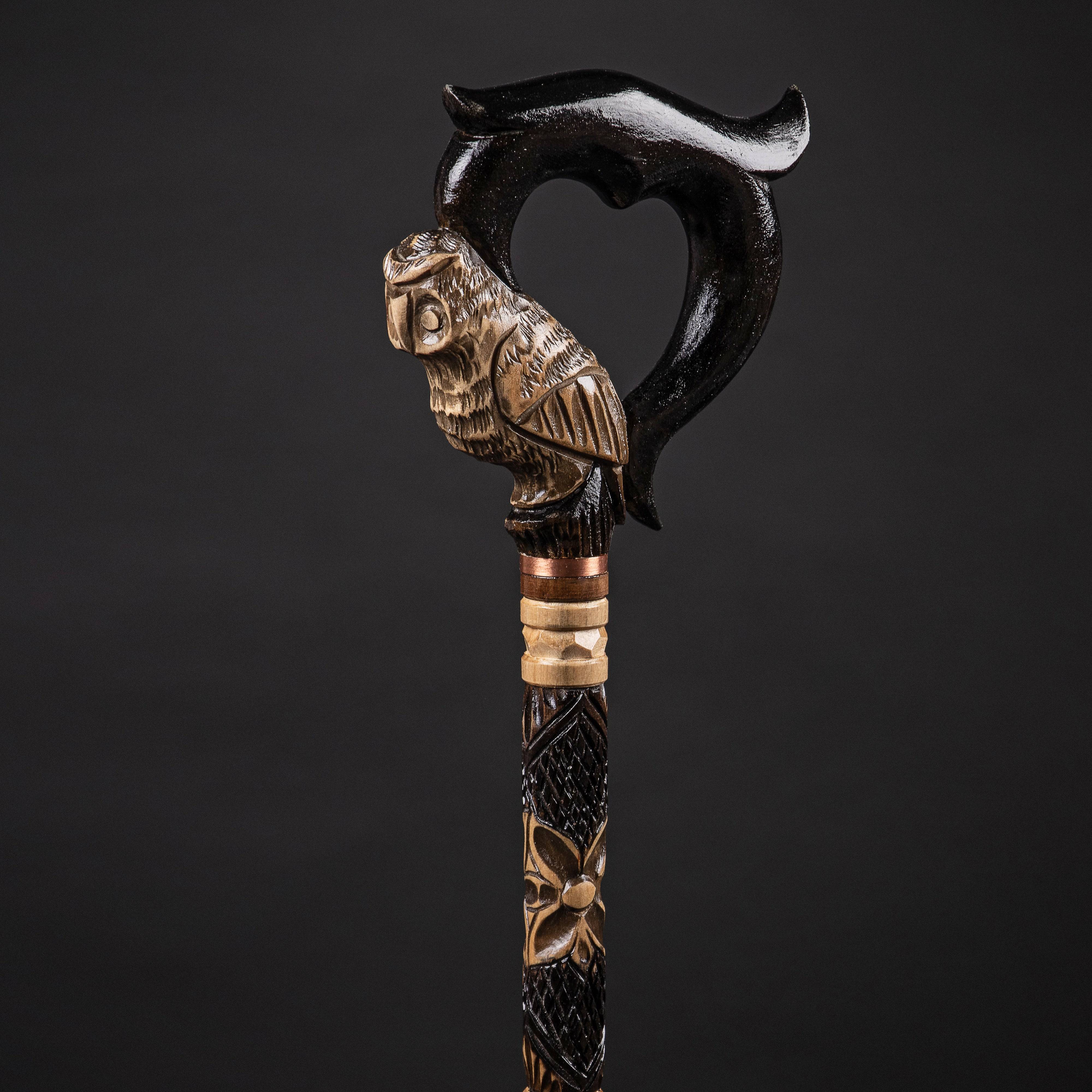 Owl Walking Cane, Carved Owl Head Walking Stick | ART WALKING STICKS