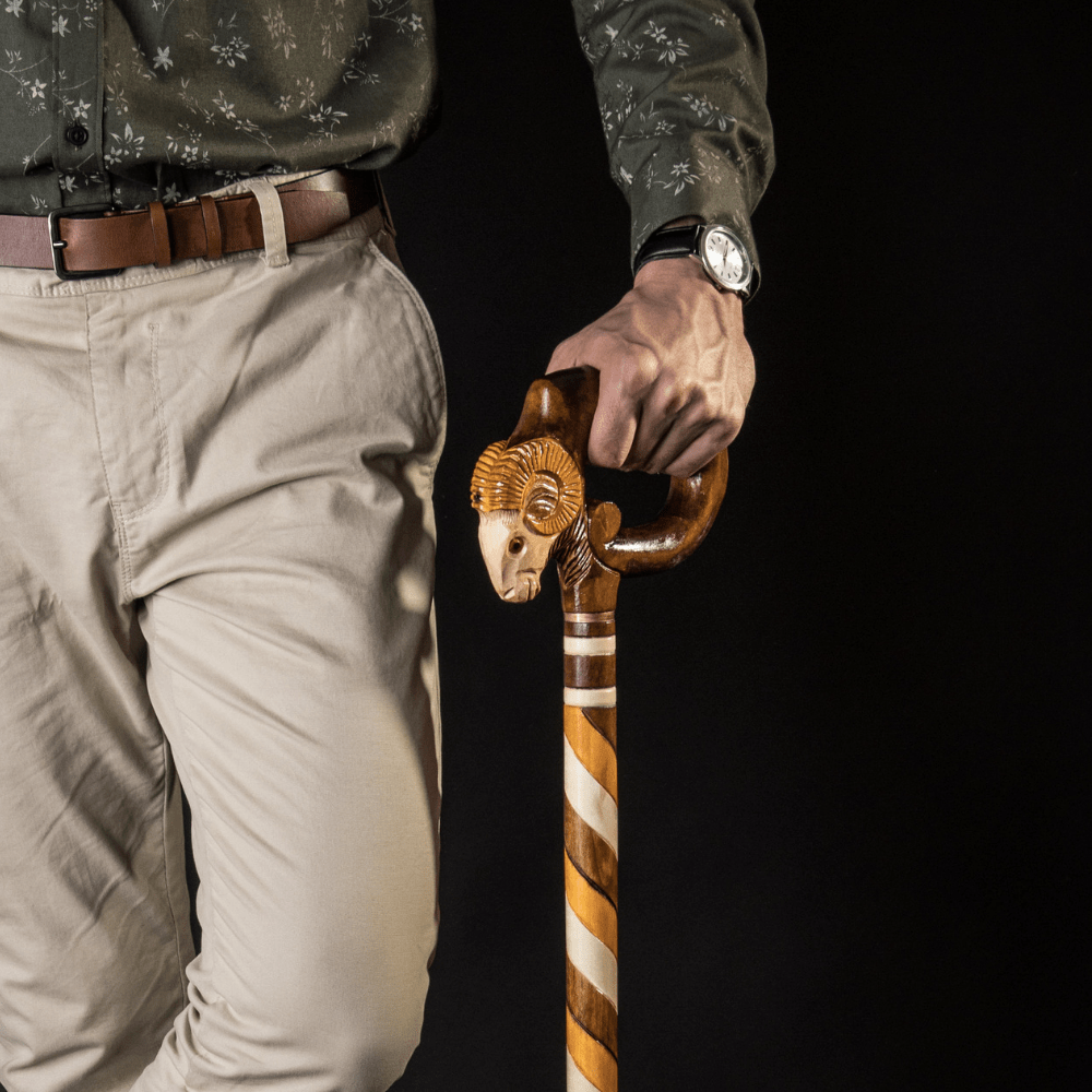 Ram Walking Stick, Hand Carved - Handmade