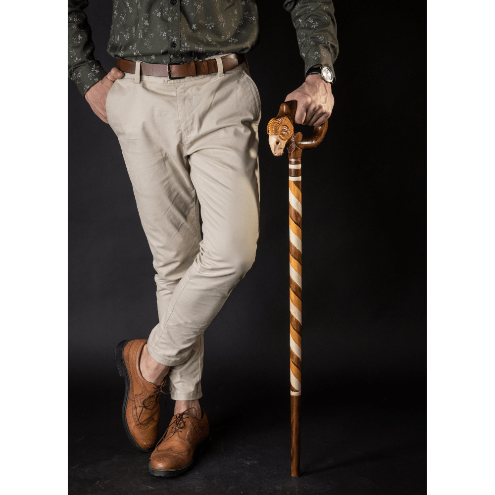 Ram Walking Stick, Hand Carved - Handmade