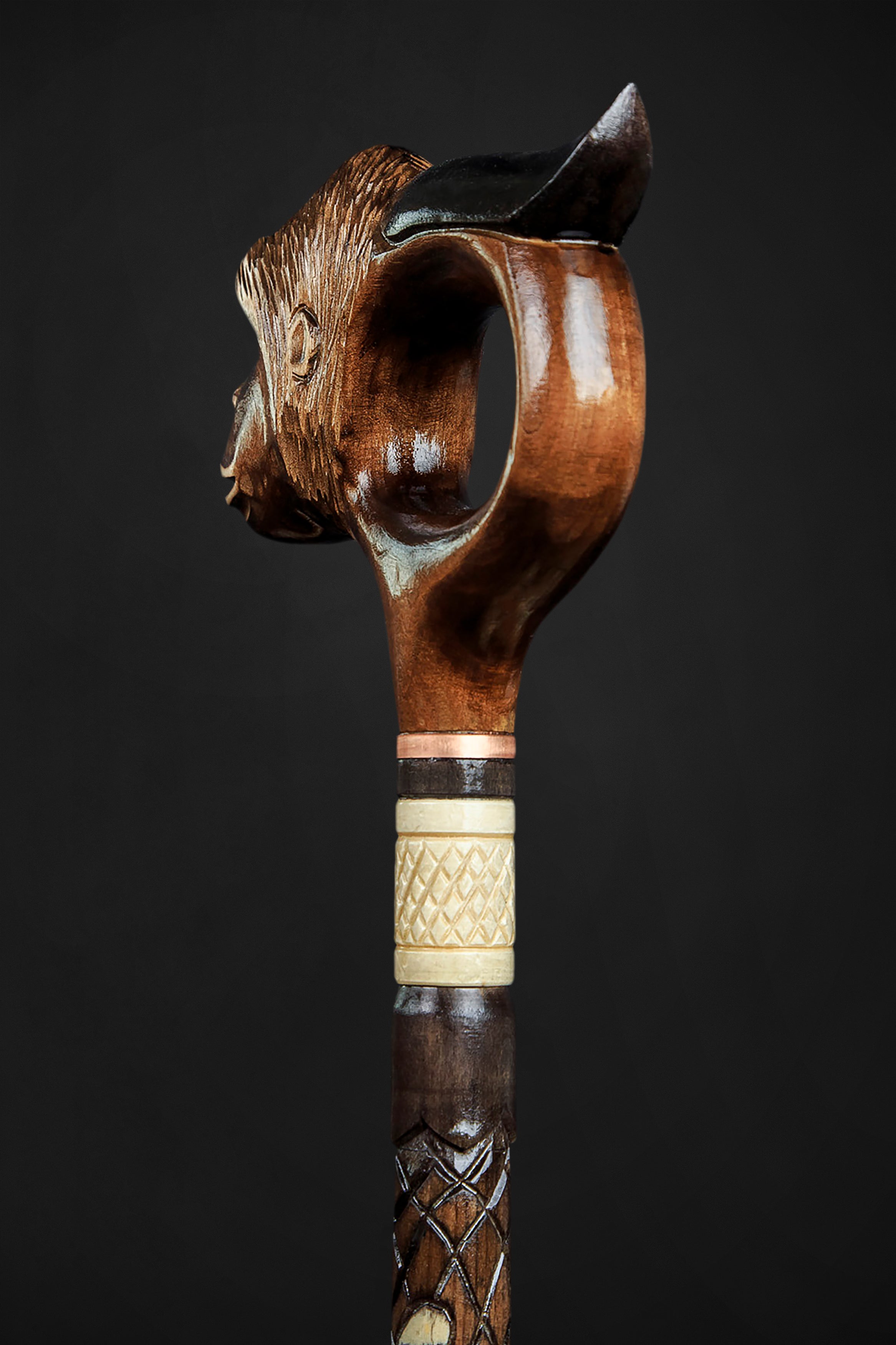 Antique Carved Walking Stick Cane Monkey Head British English Style