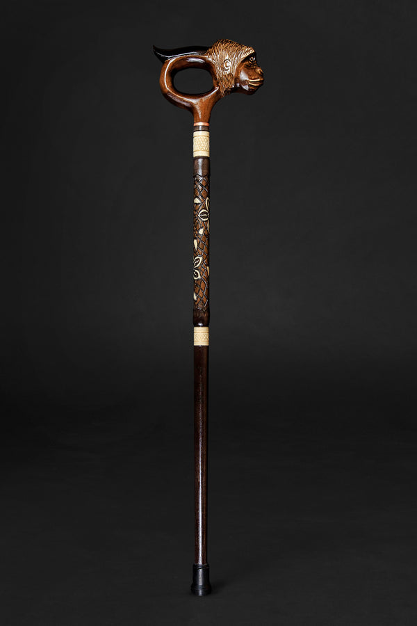 Antique Carved Walking Stick Cane Monkey Head British English Style