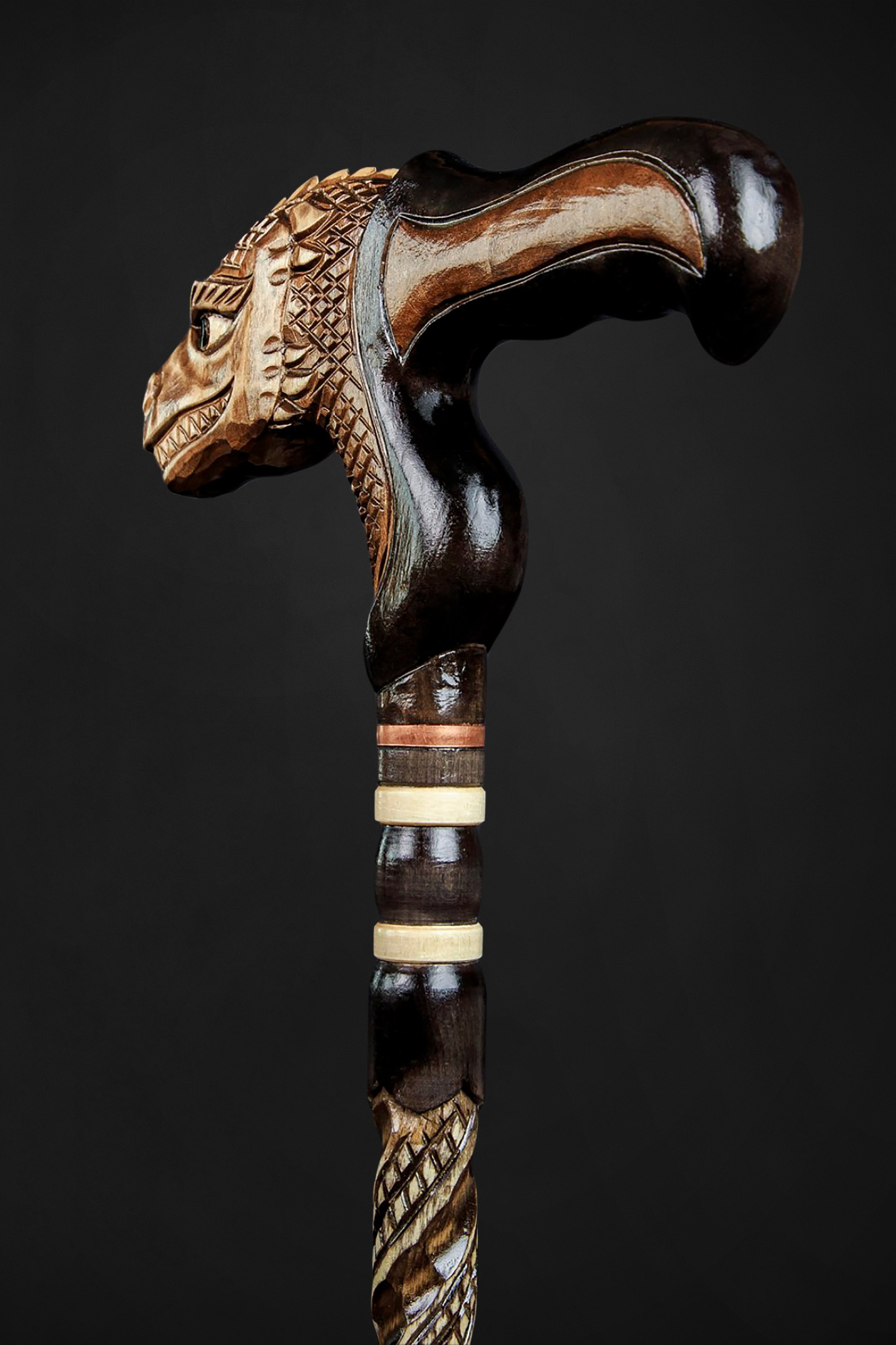 Fantasy Cane Lizard Head Artisan-Made Walking Stick Funky Design | ART ...