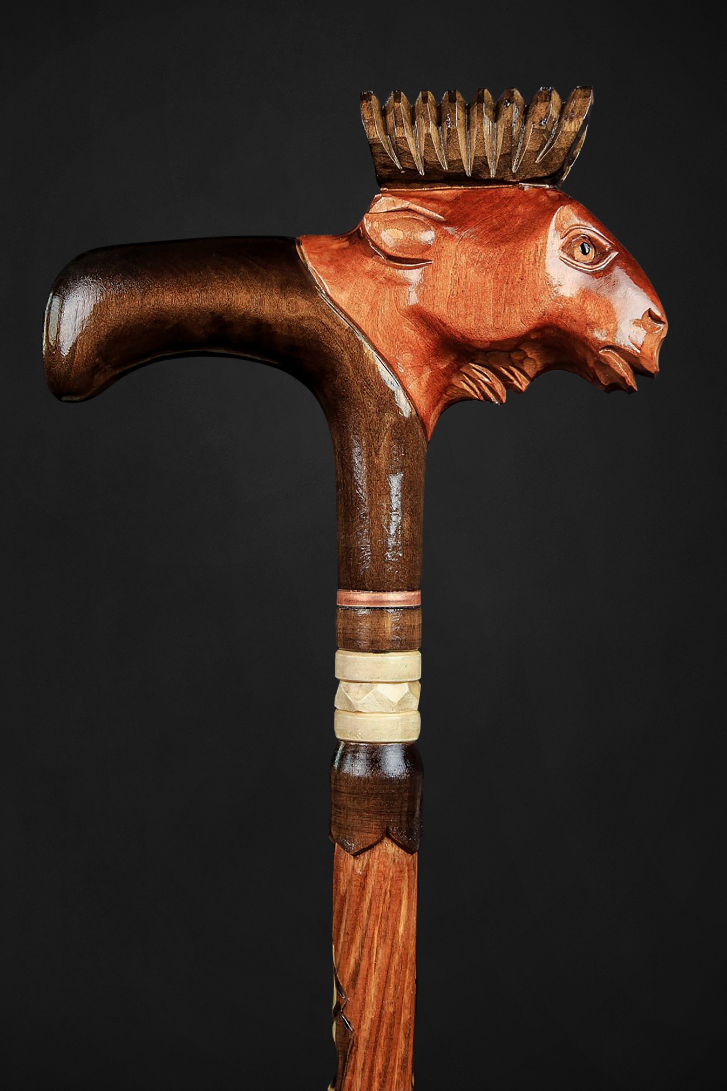 American Elk Folk Art Walking Cane, Presentation Dress Cane Hand Carved ...