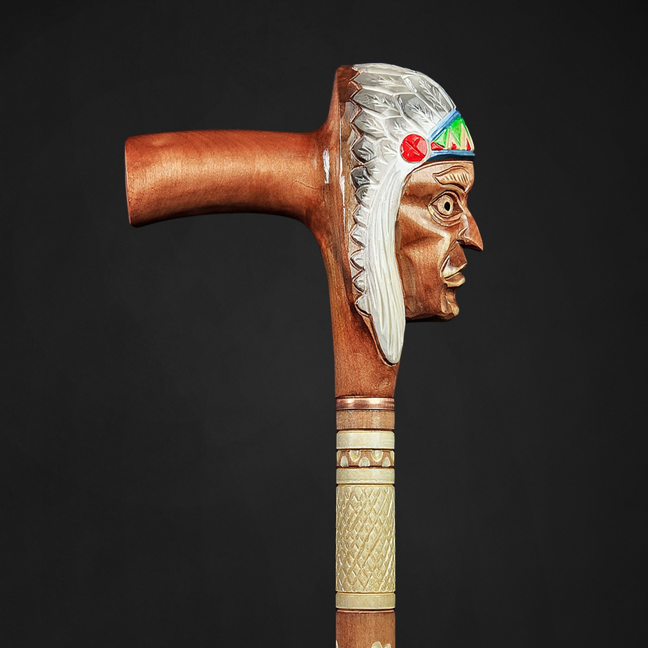 Native American Indian Walking Stick, Indian Chief Head Carved Cane ...
